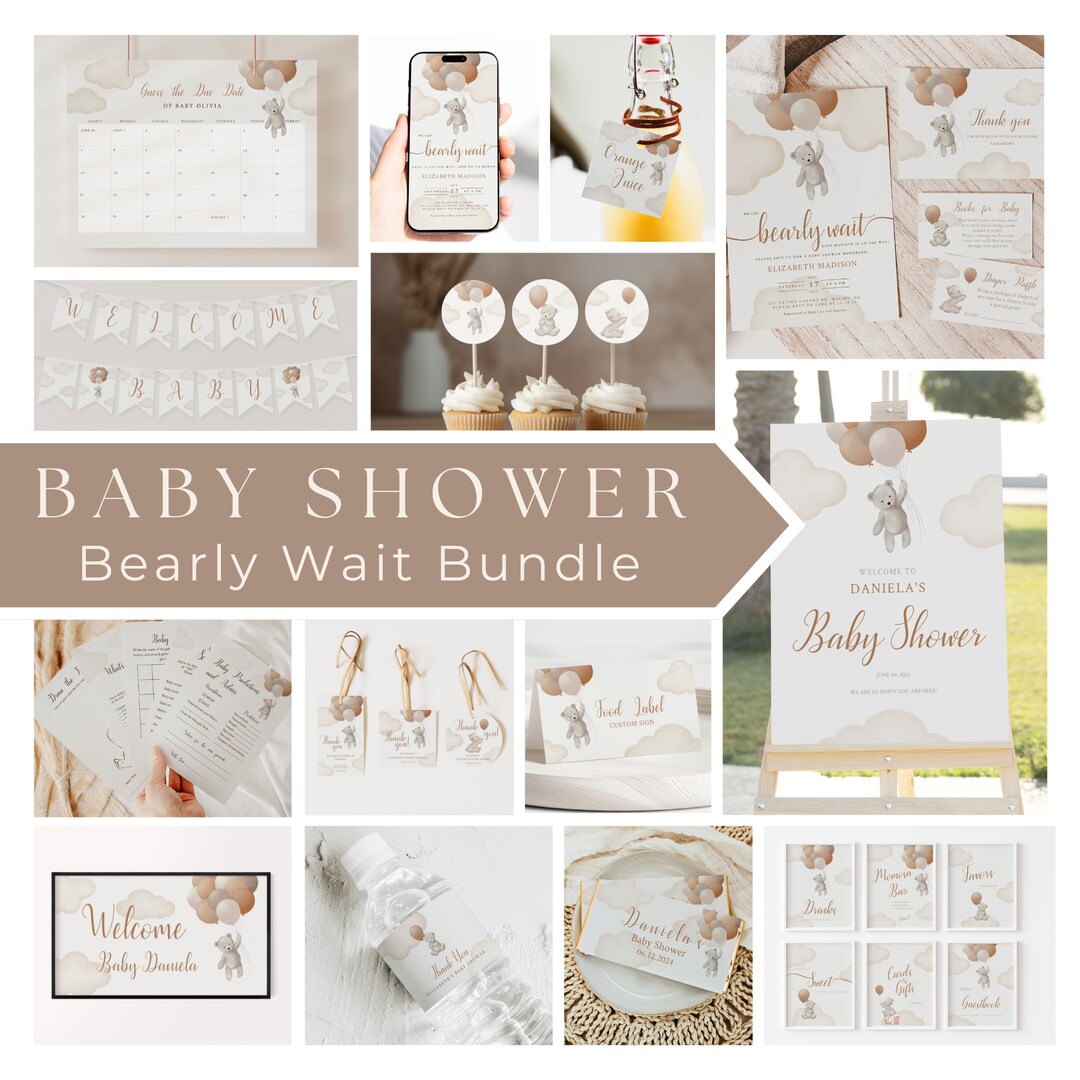 Editable We Can Bearly Wait Baby Shower Bundle Printable Invite Set ...