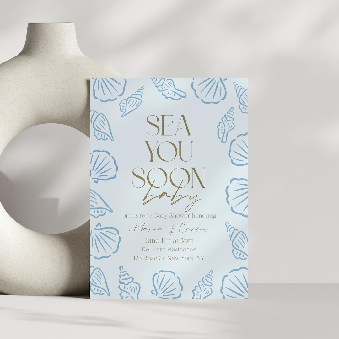 Editable Sea You Soon Baby Shower Invitation Printable Coastal Baby ...