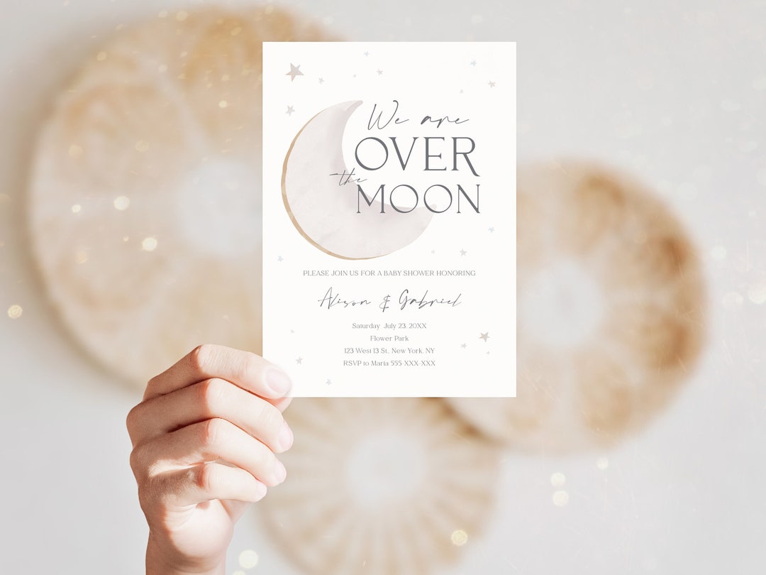 Editable Over the Moon Baby Shower Invitation Printable Half Moon and ...