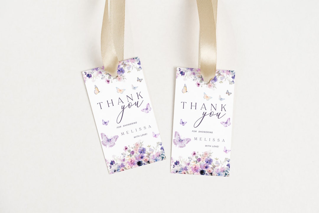 Editable Gift Tag Purple Butterfly Printable Favor Label Floral ...