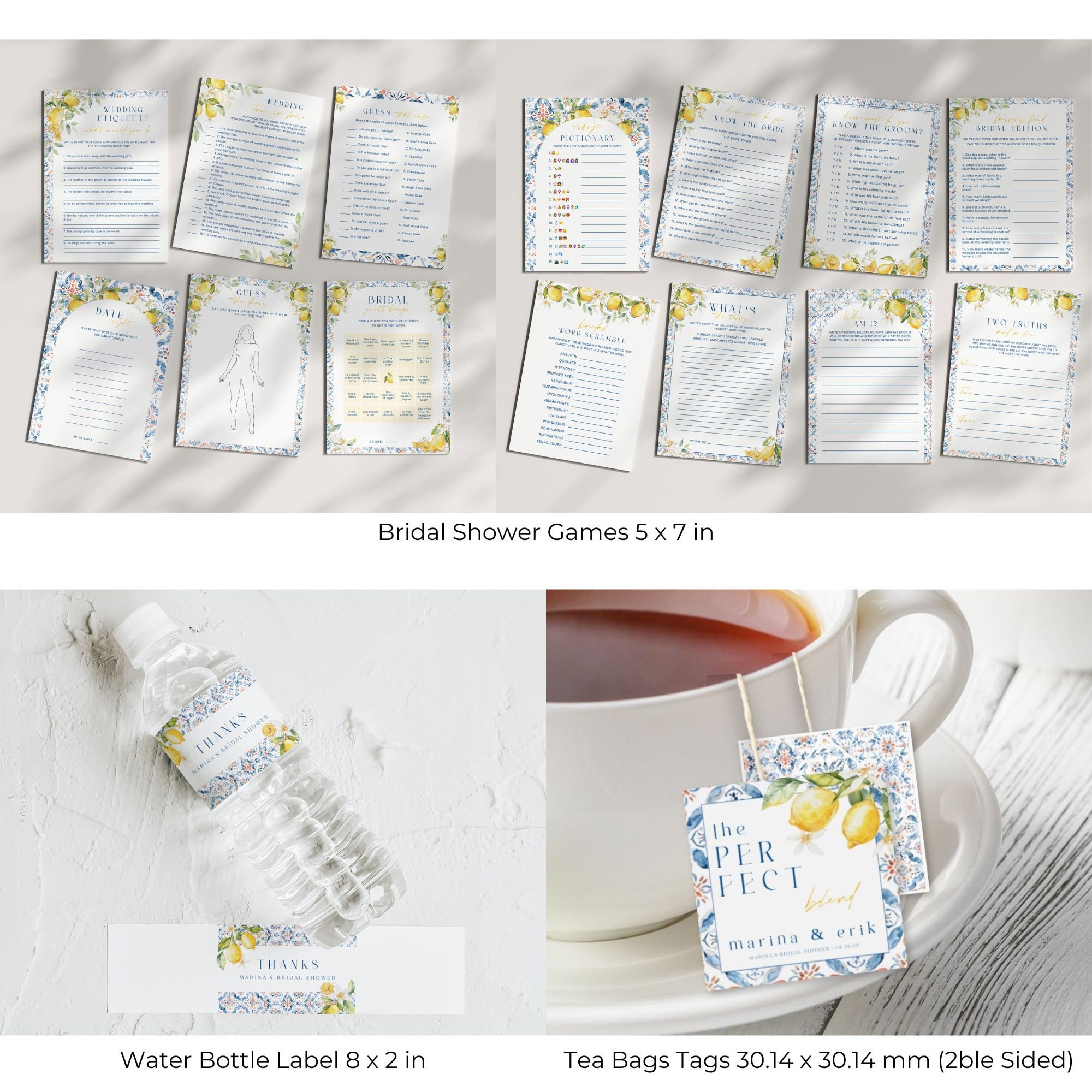 Editable Amalfi Bridal Shower Bundle Lemon Stationery Set Citrus ...