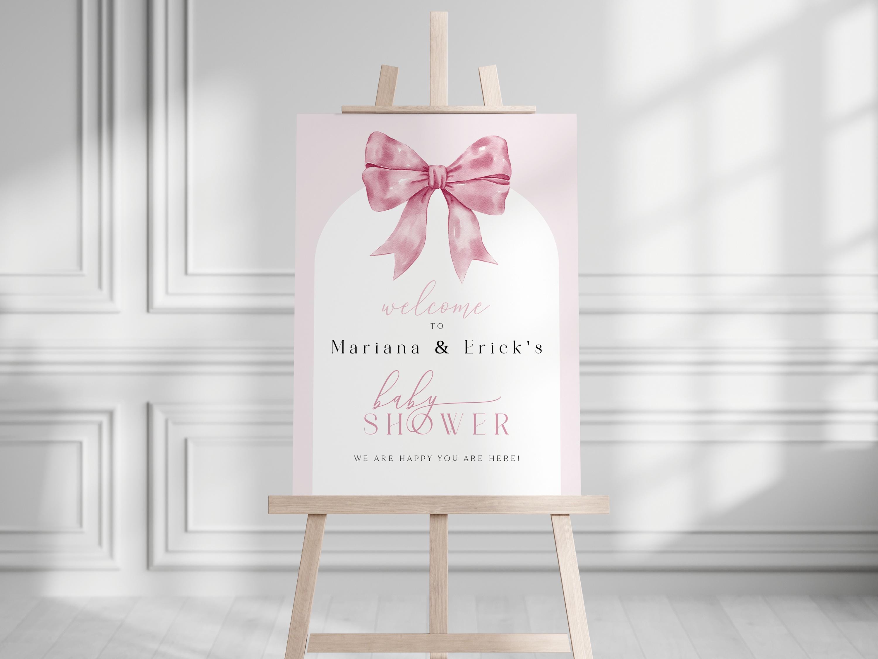 Editable Coquette Bow Seating Cards Printable Baby Shower Table Number ...