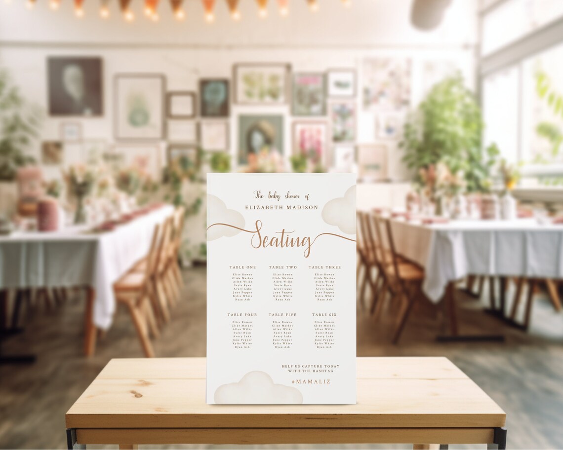 Baby Shower Sign Baby Shower Seating Chart Baby Shower Table Number ...