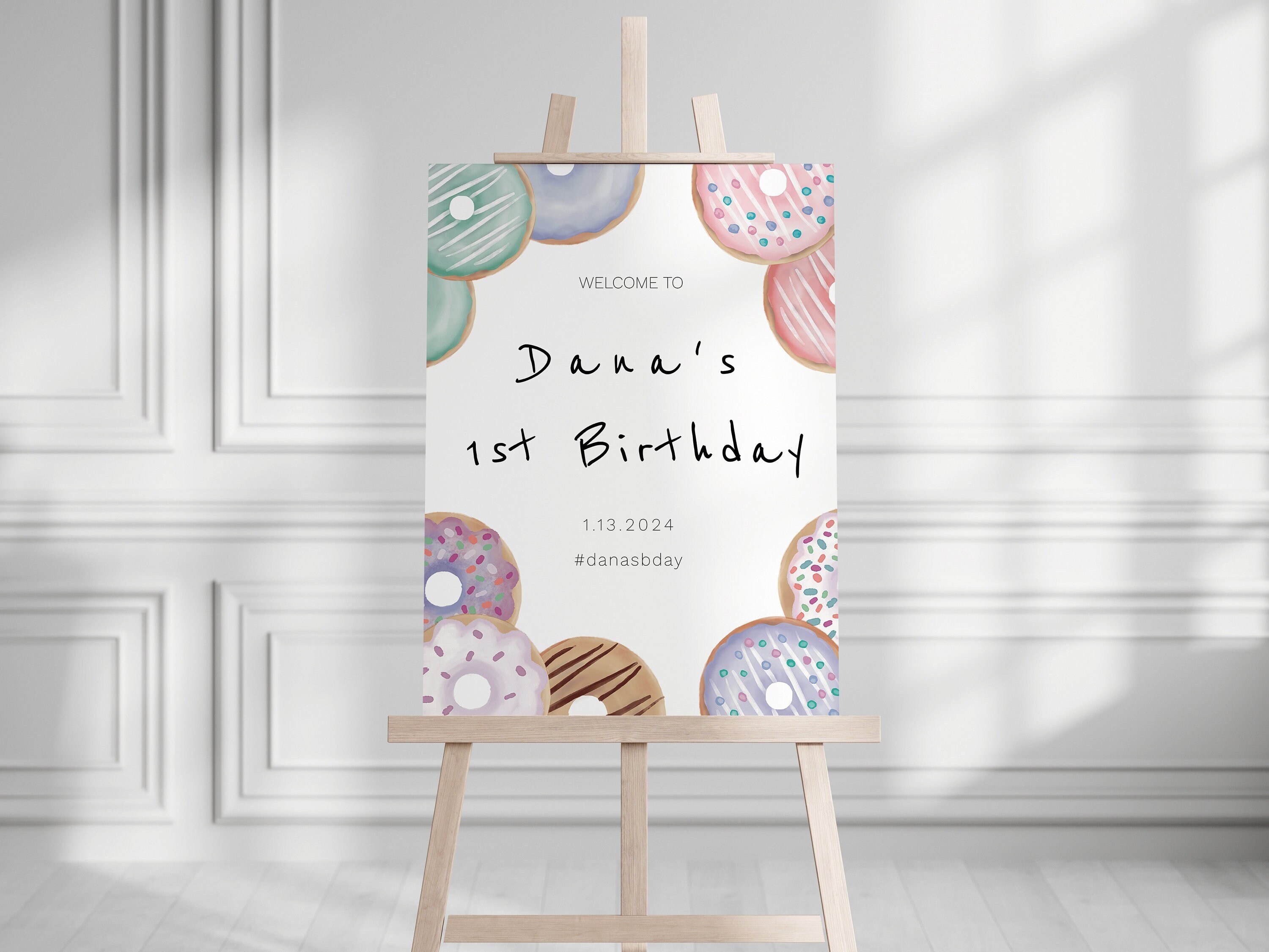 Editable Donut Welcome Sign First Birthday Sprinkle Donut Sign ...