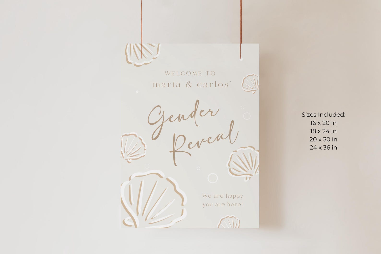 Editable Gender Reveal Welcome Sign Sea You Soon Seashells Printable ...