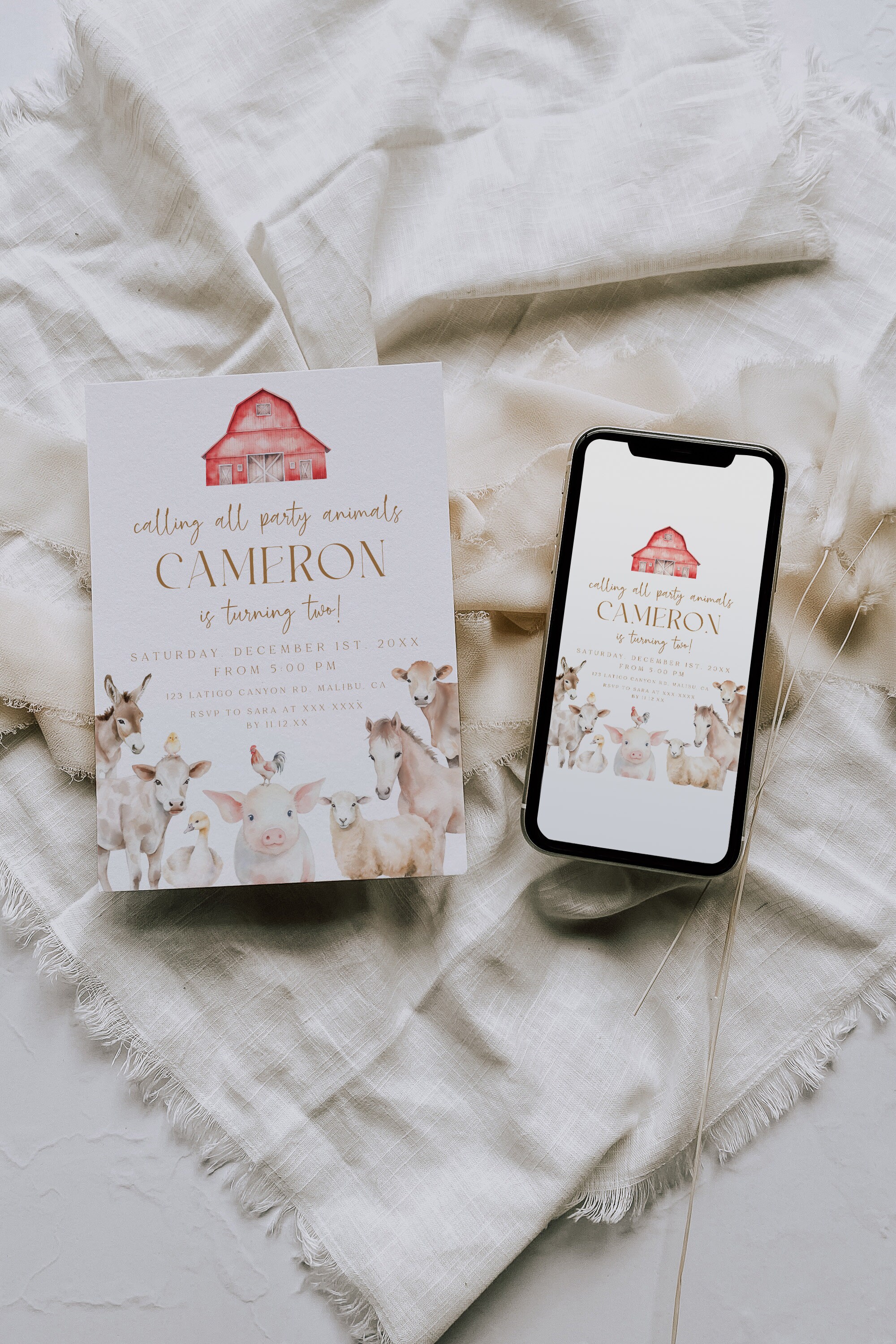 Editable Farm Land Invitation Printable Four Birthday Invite Template ...