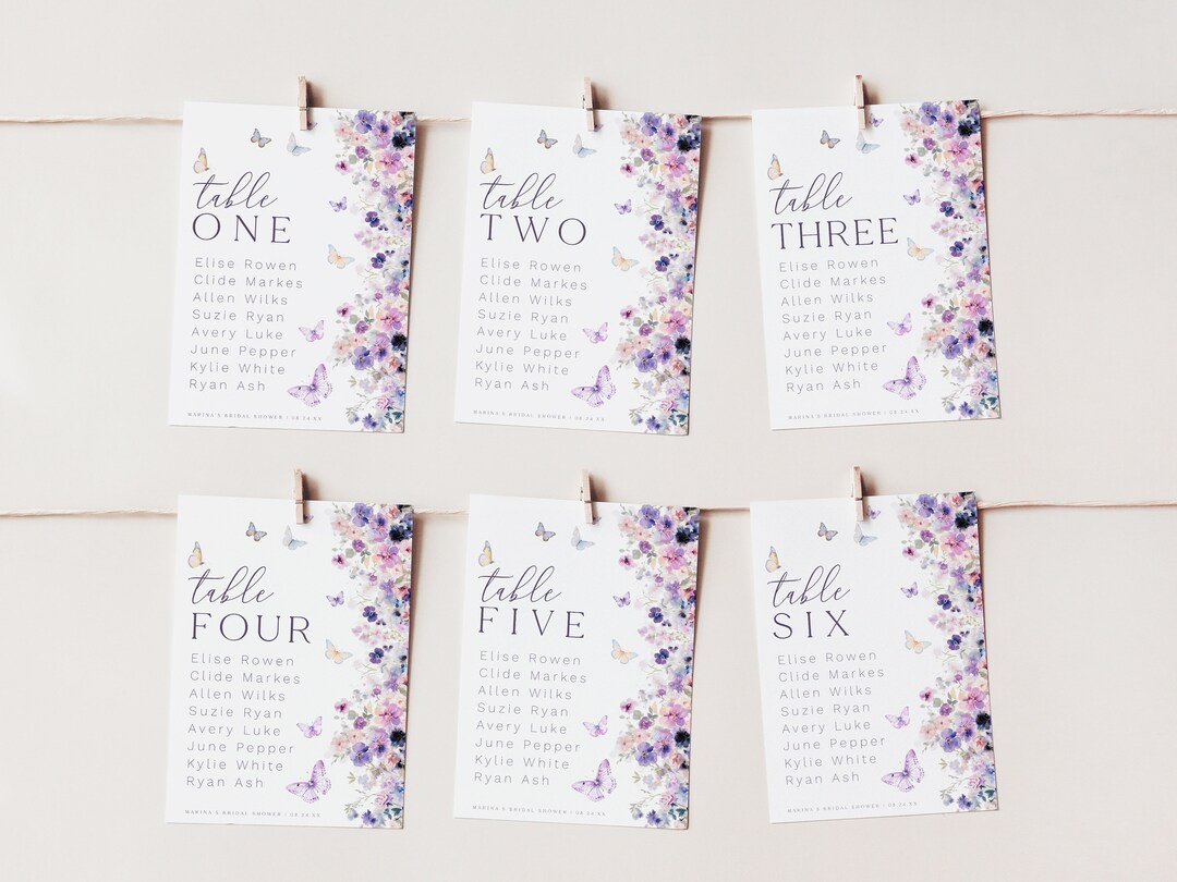 Editable Seating Cards Purple Butterfly Stationery Printable Seating ...