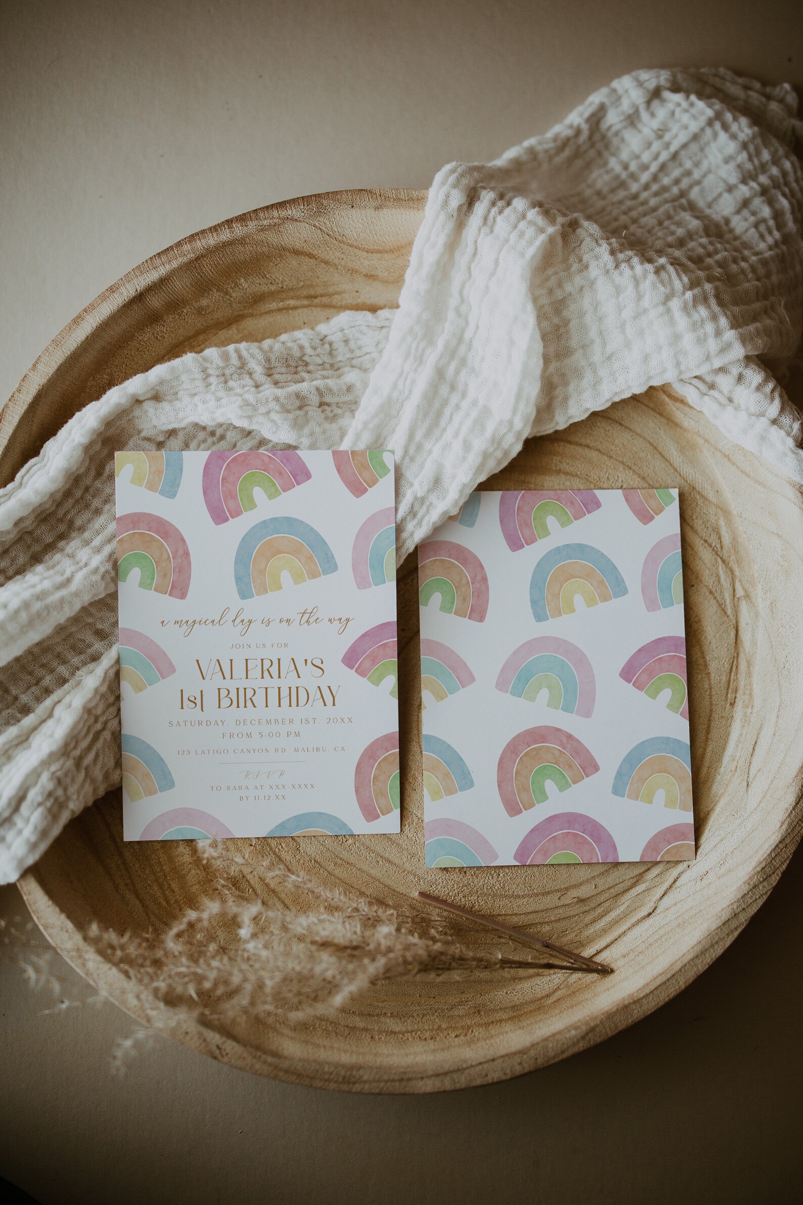 Editable Rainbow Invitation Printable First Birthday Rainbow Invite ...