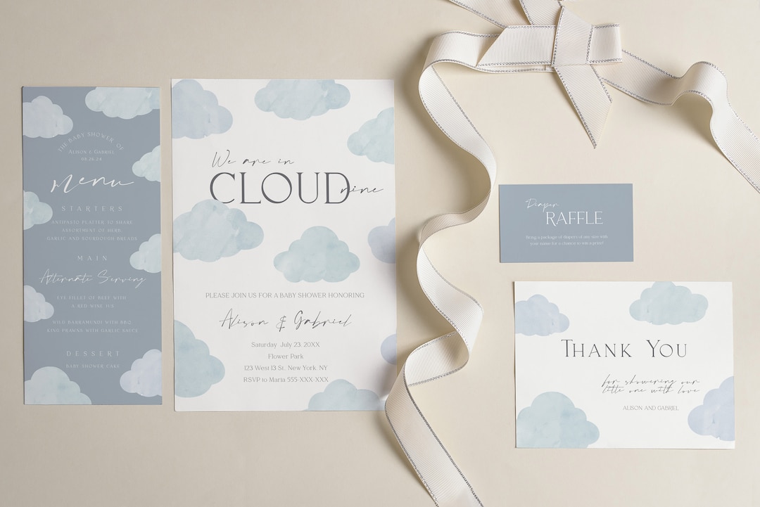 Editable Clouds Baby Shower Bundle in the Nine Cloud Invitation ...