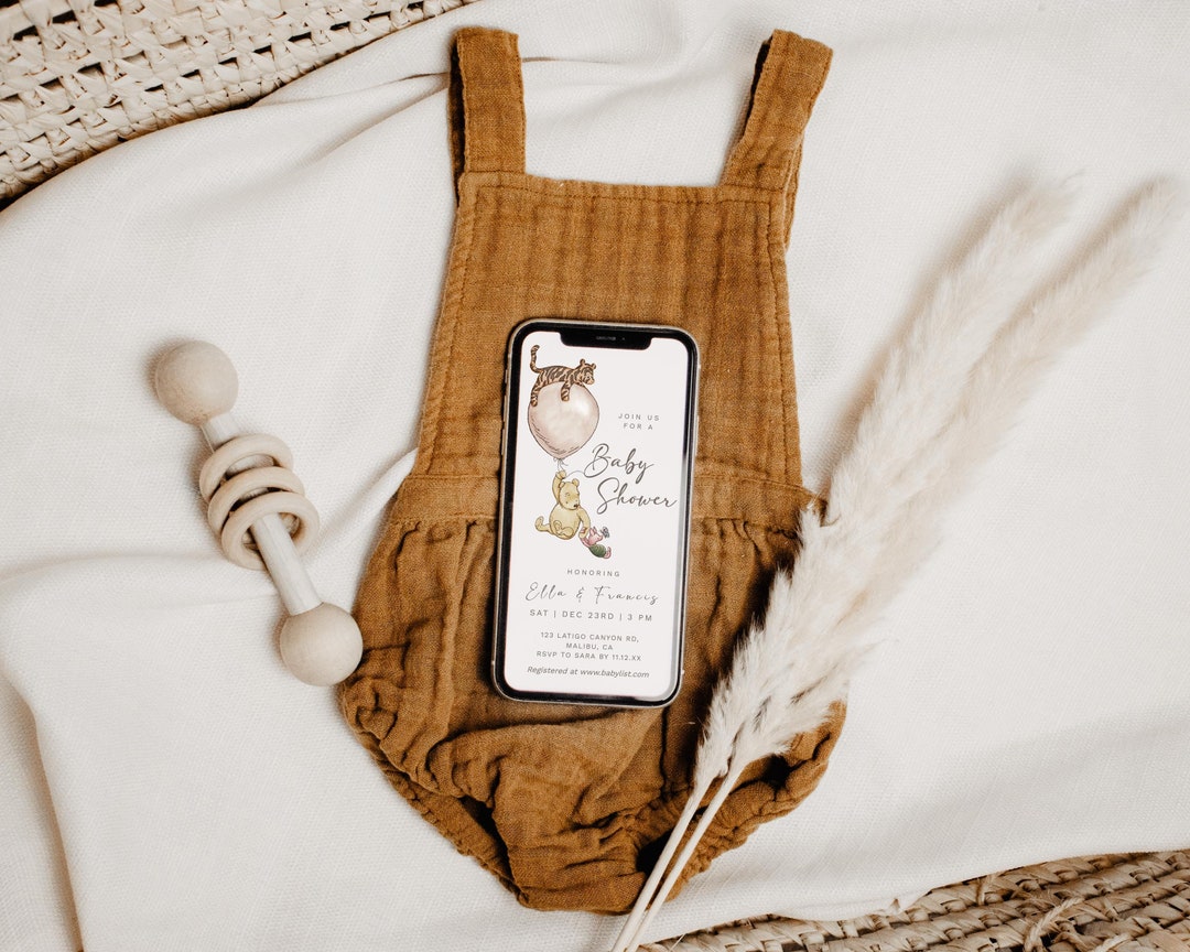 Editable Winnie the Pooh Mobile Invitation Classic Pooh Evite Baby ...