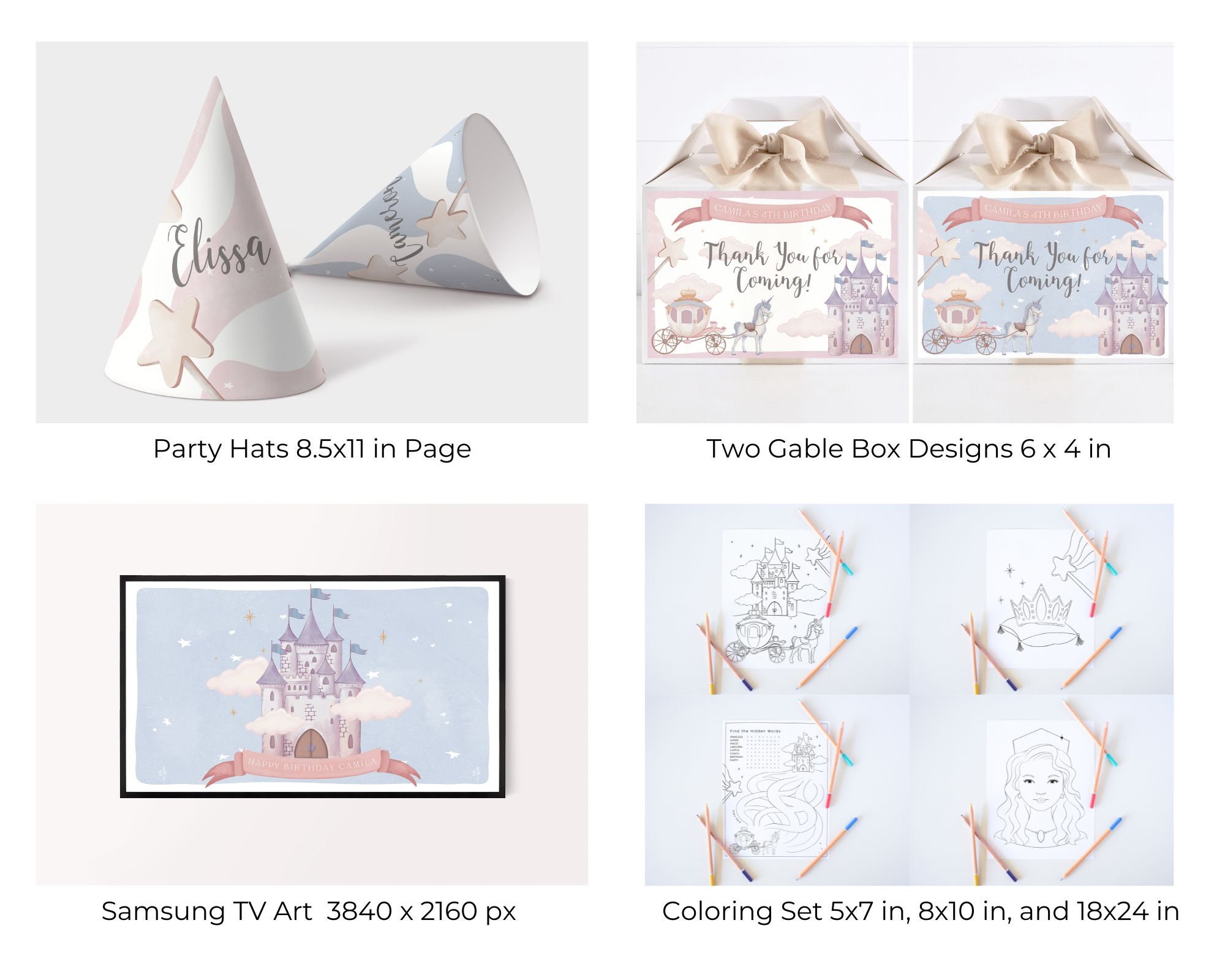 Editable Princess Birthday Bundle Printable Set Blush Pink and Dusty ...