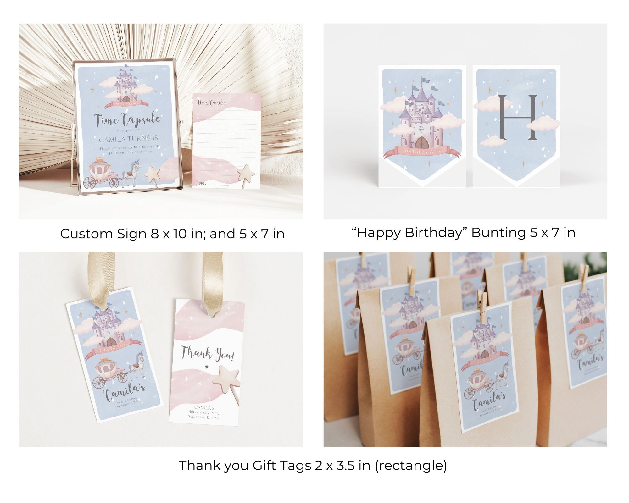 Editable Princess Birthday Bundle Printable Set Blush Pink and Dusty ...