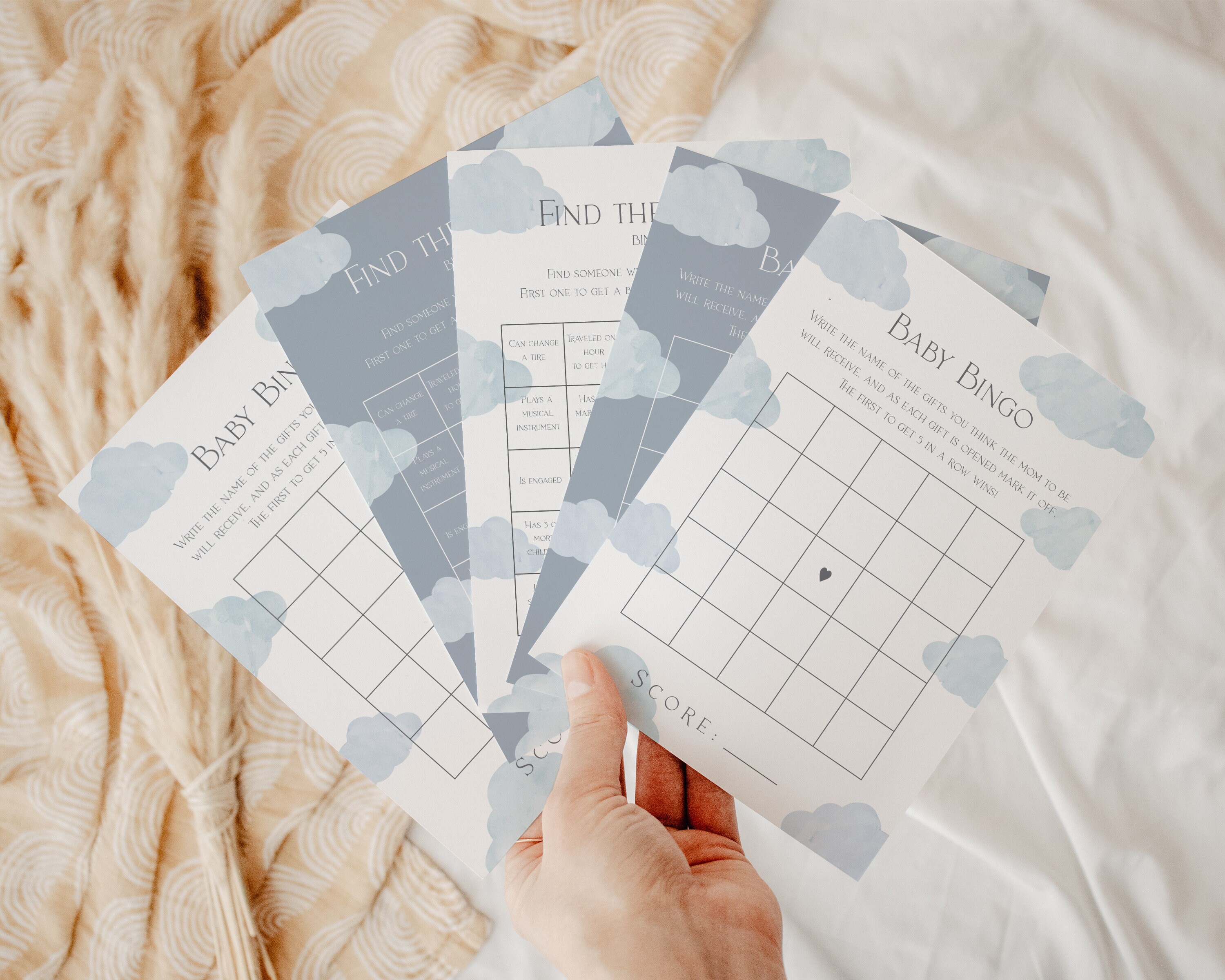 Editable Clouds Baby Shower Bingo Cards Bundle in Cloud Nine Baby Bingo ...