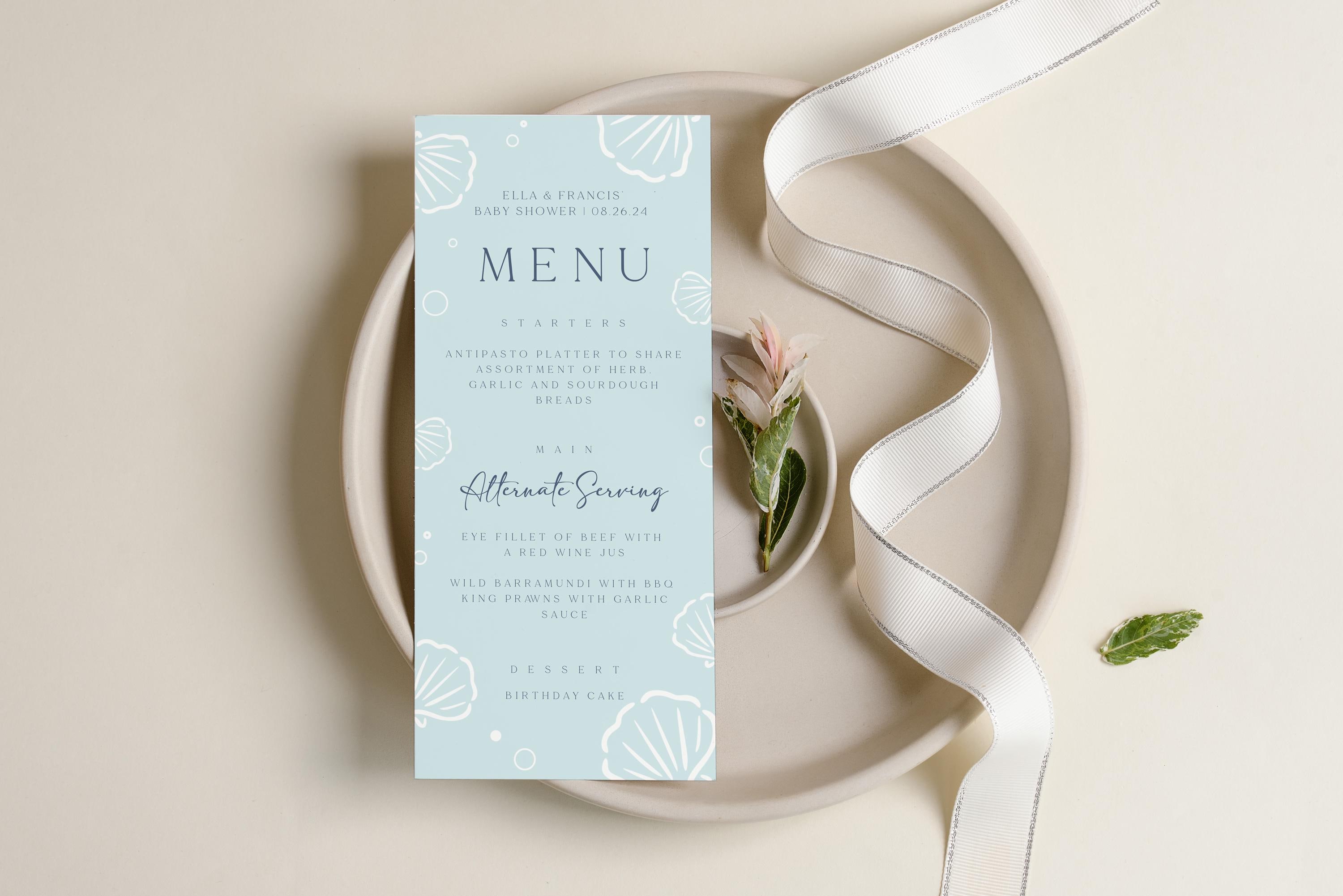 Editable Menu Card Set Sea You Soon Baby Shower Ocean Theme Printable ...