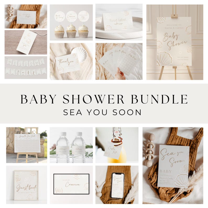 Editable Baby Shower Sea You Soon Bundle Printable Ocean Theme Gender ...