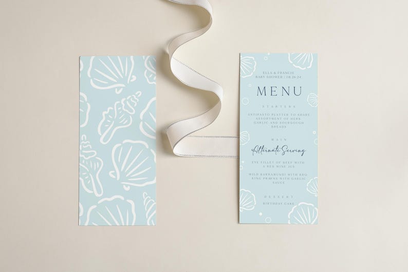 Editable Menu Card Set Sea You Soon Baby Shower Ocean Theme Printable ...