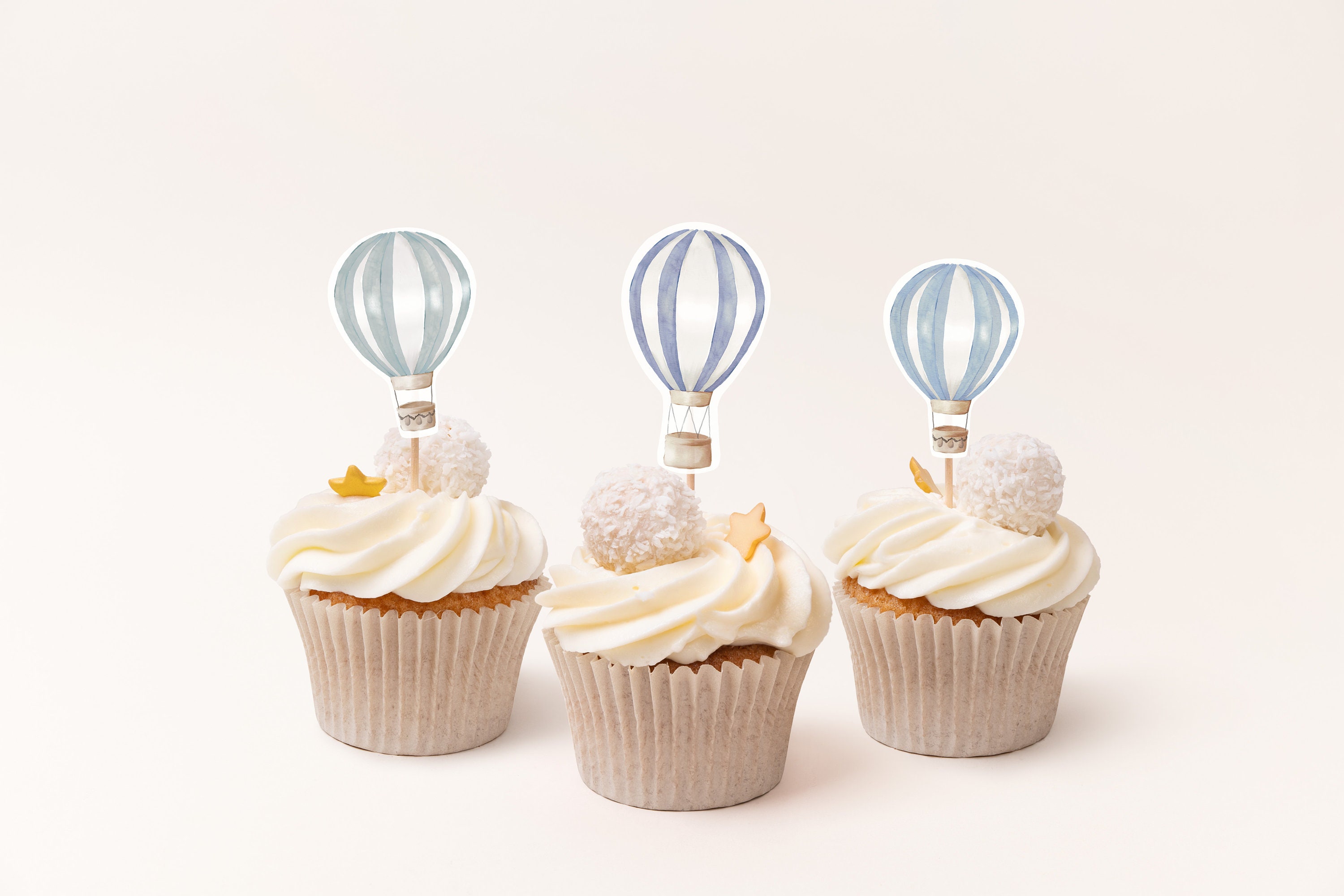 Editable Hot Air Balloons Cupcake Toppers Props for Gender Reveal Baby ...