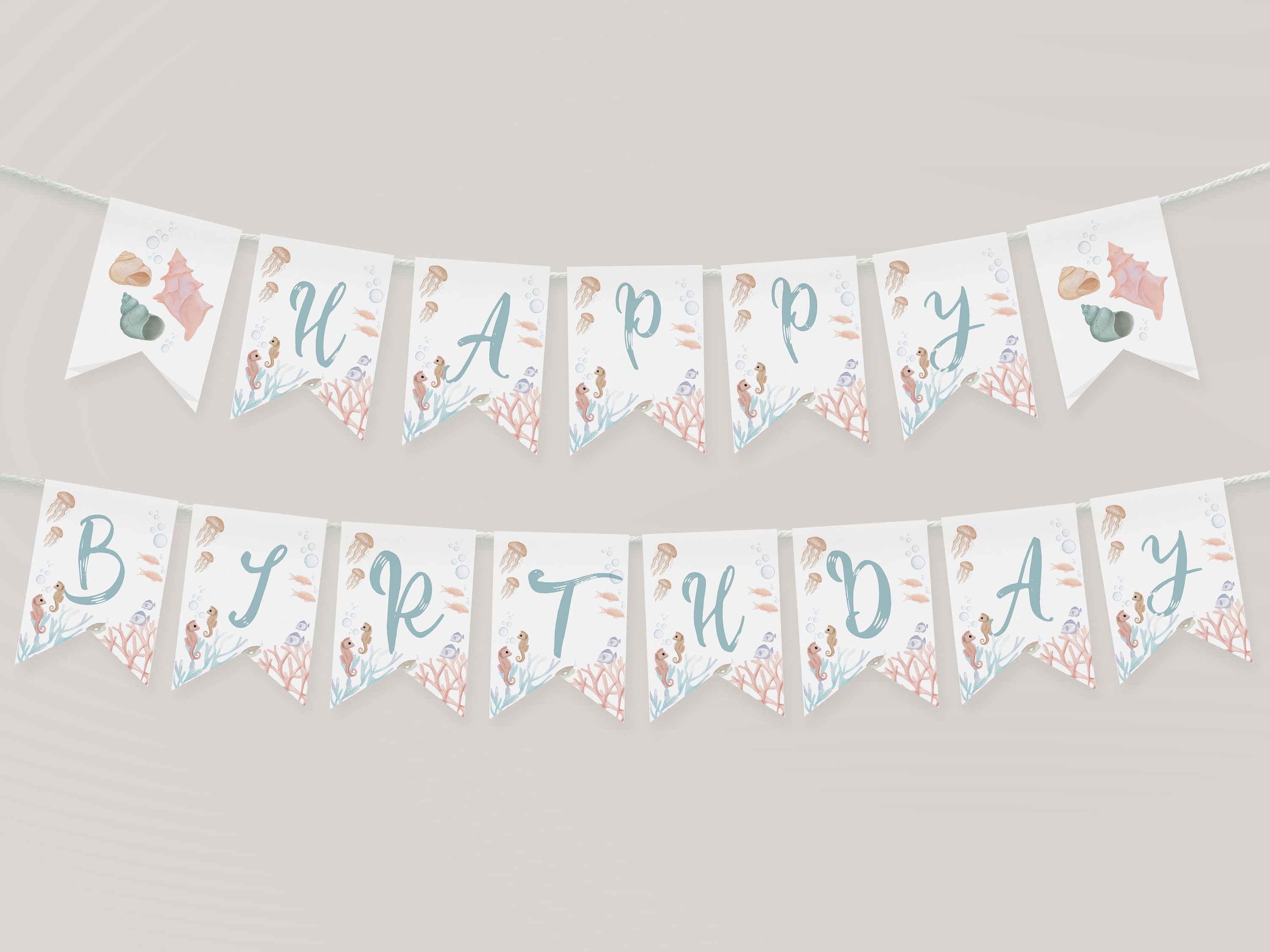 Editable Under the Sea Birthday Flags Printable Ocean Happy Birthday ...