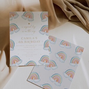 Editable Birthday Rainbow Invitation Printable Colorful Rainbow and ...