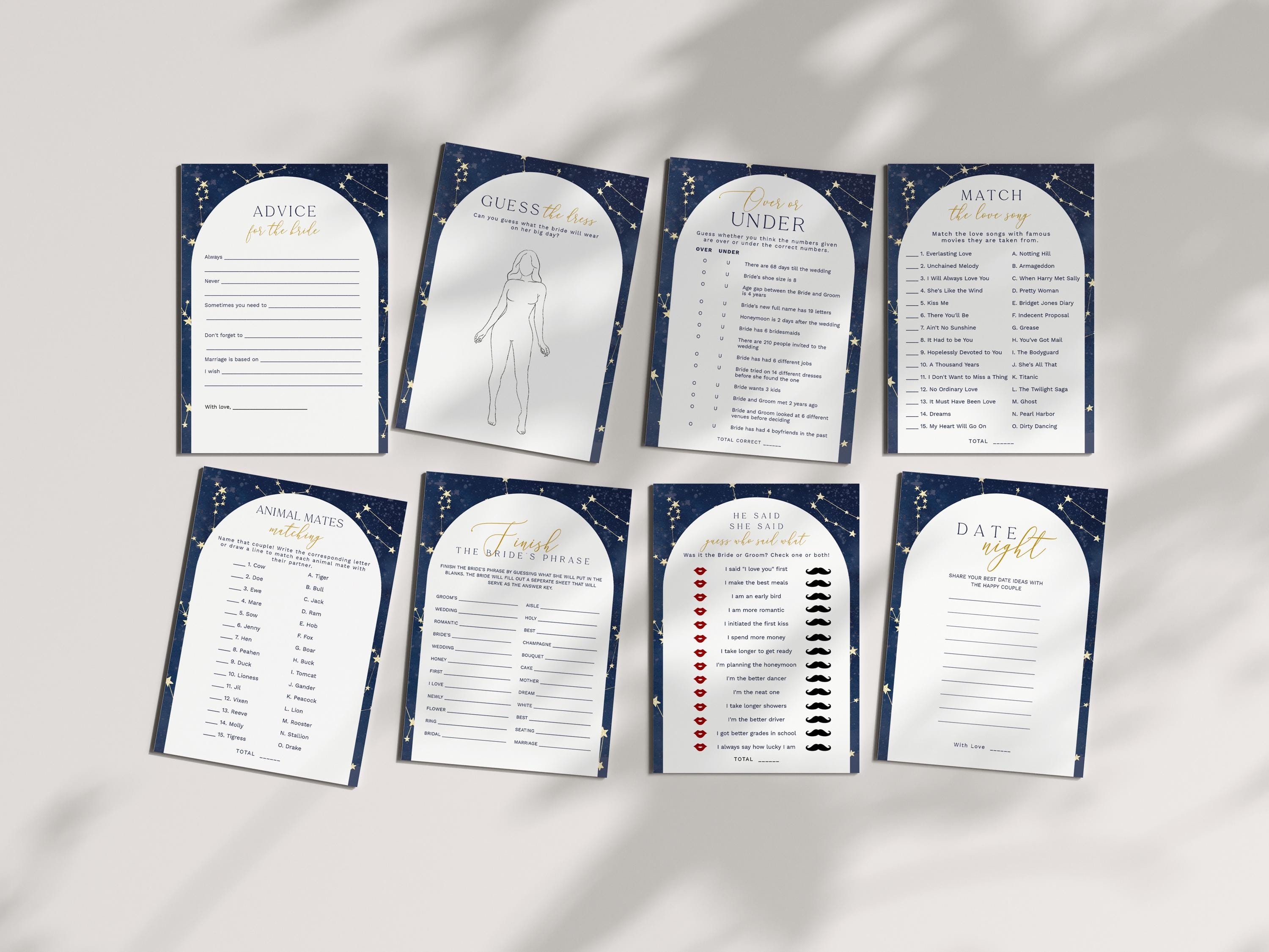 Editable Bridal Shower Games Night Sky Printable Bach Celestial Guest ...