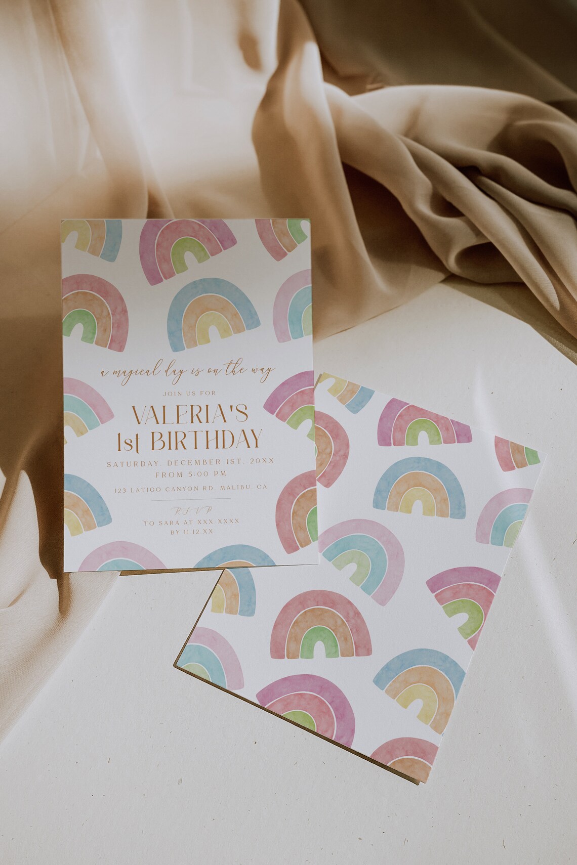 Editable Rainbow Invitation Printable First Birthday Rainbow Invite ...