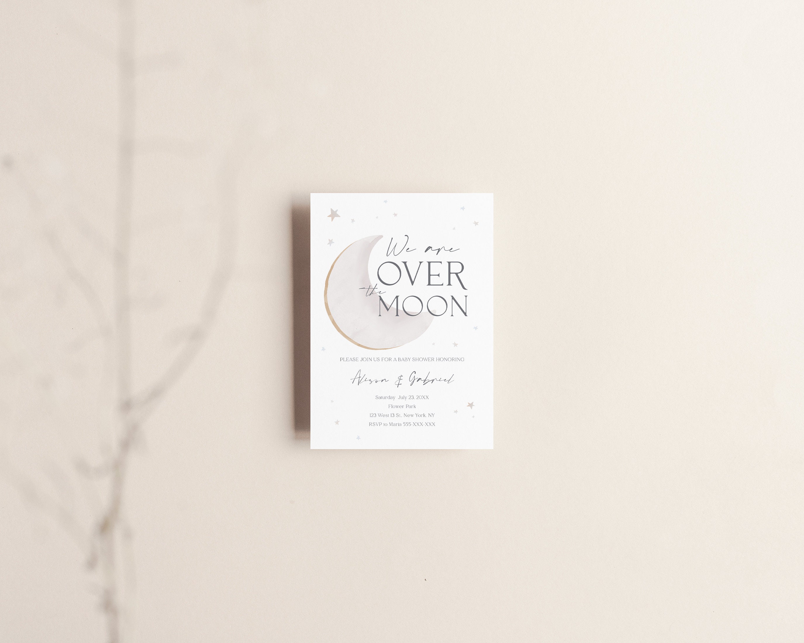 Editable Over the Moon Baby Shower Invitation Printable Half Moon and ...