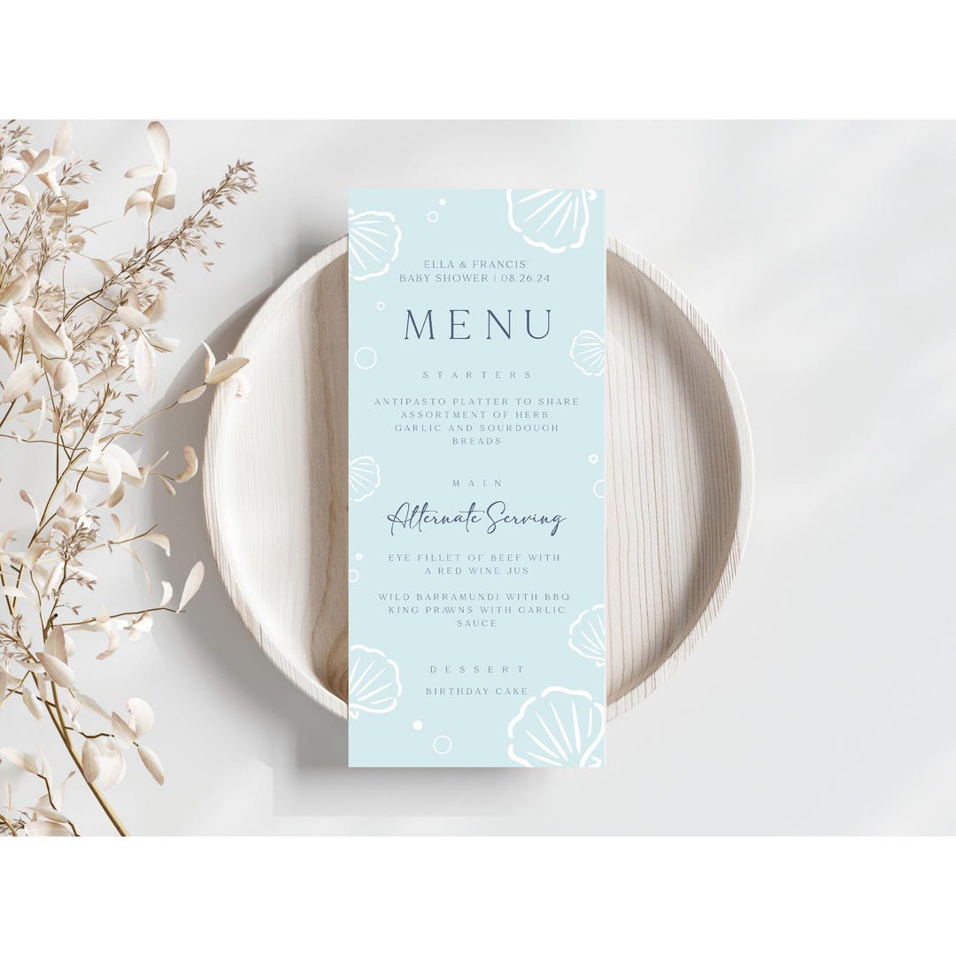 Editable Menu Card Set Sea You Soon Baby Shower Ocean Theme Printable ...