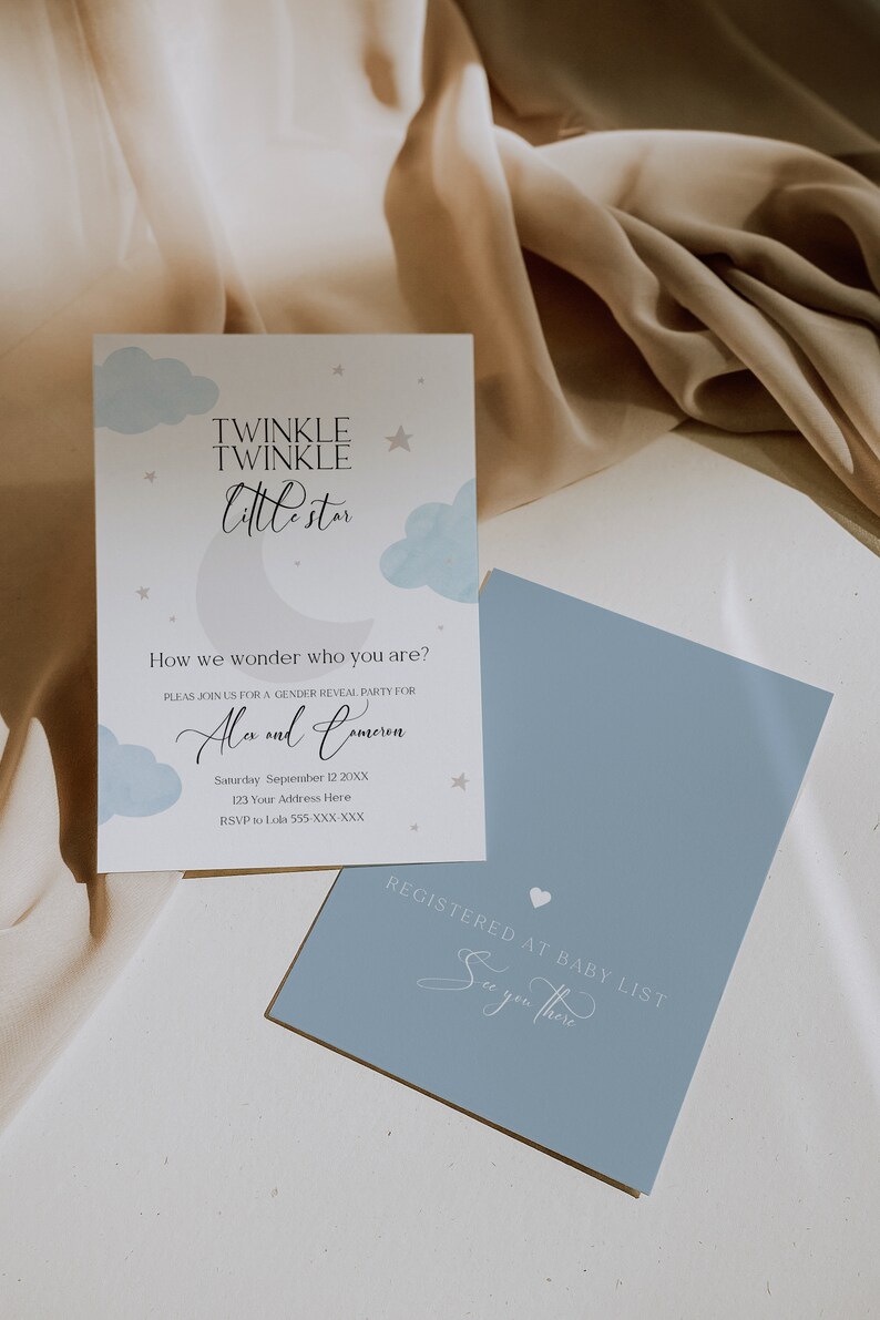 Editable Twinkle Twinkle Little Star Invitation Gender Reveal Party ...
