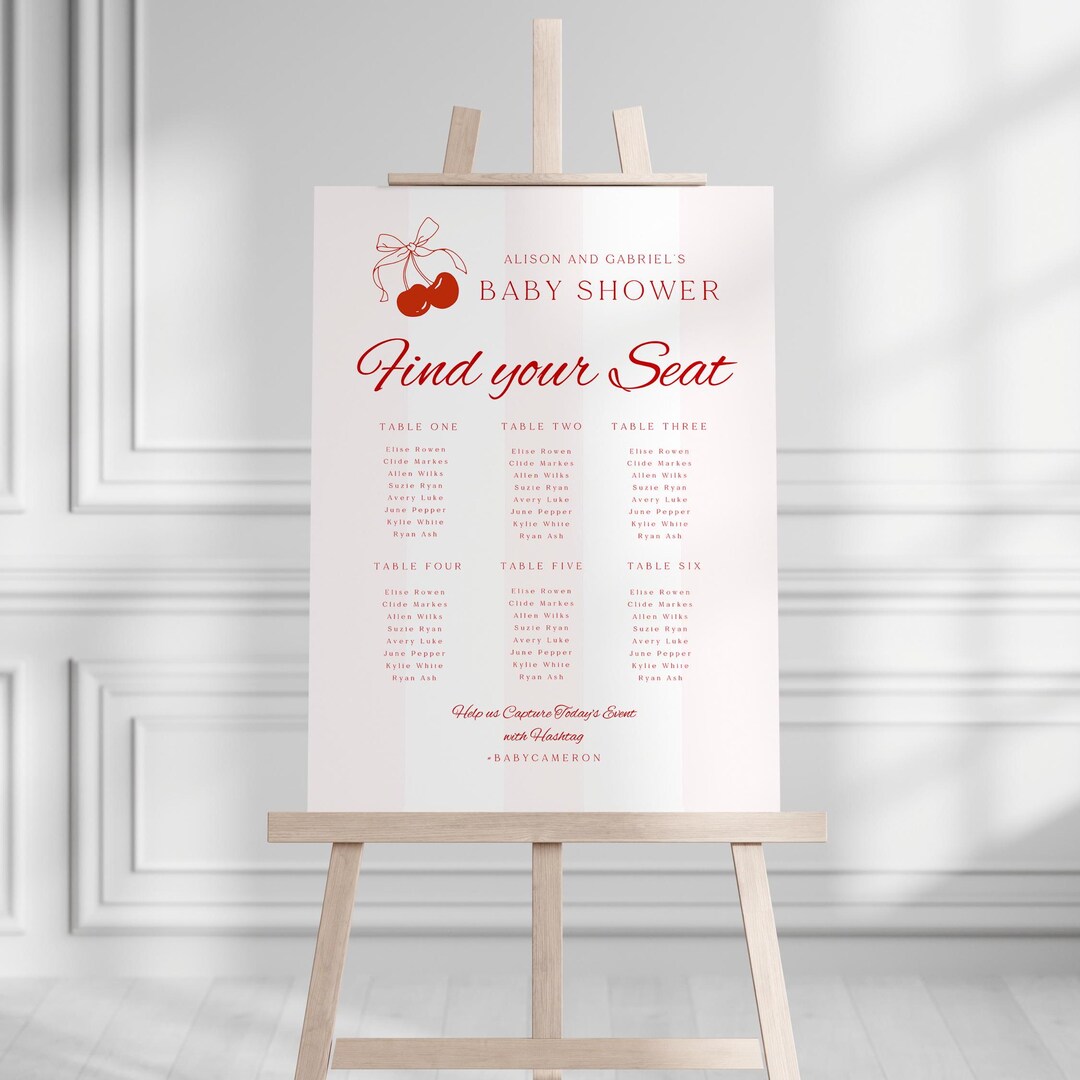 Editable Cherry Seating Chart Printable Pink and White Stripes Cherry ...