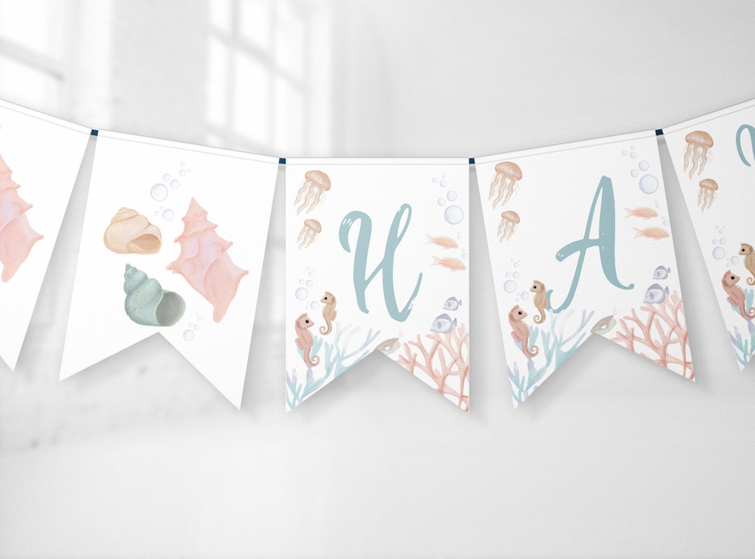 Editable Under the Sea Birthday Flags Printable Ocean Happy Birthday ...