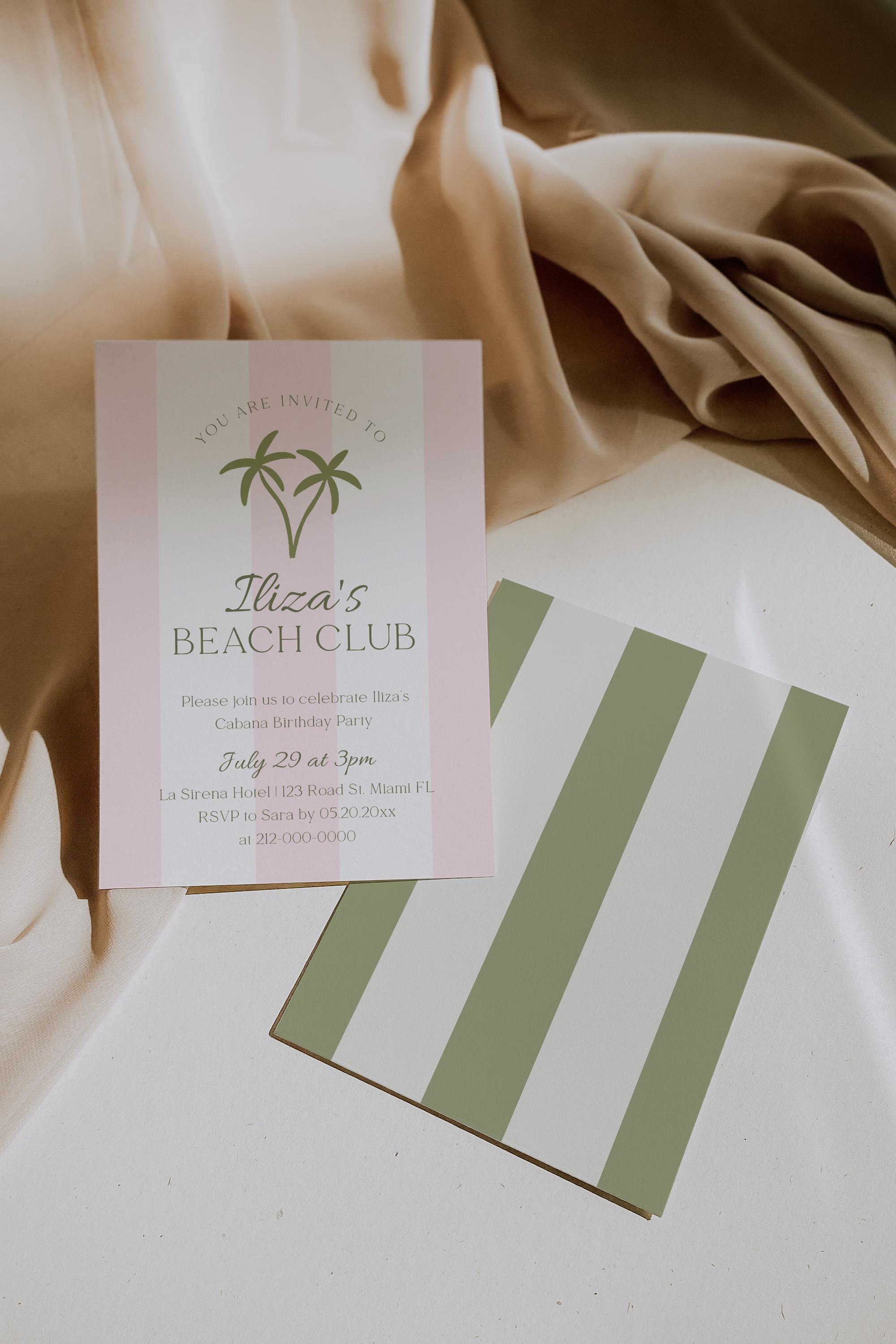 Editable Beach Club Birthday Invitation Printable Cabana Theme Birthday ...