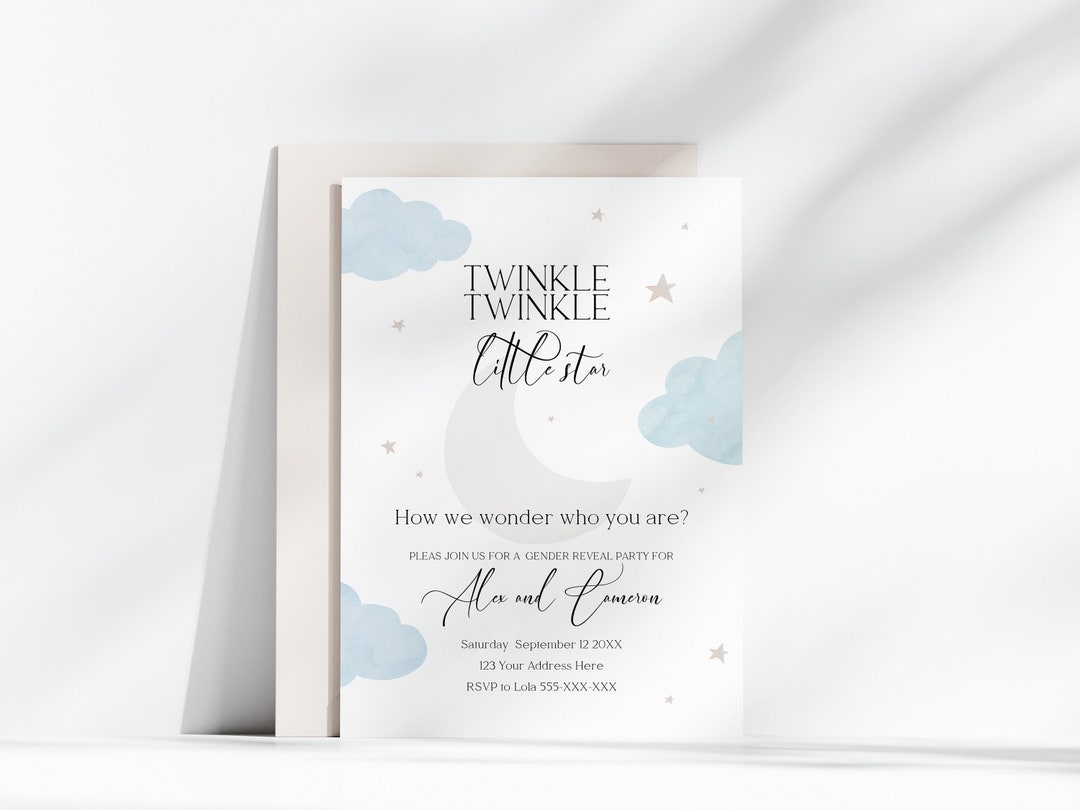 Editable Twinkle Twinkle Little Star Invitation Gender Reveal Party ...