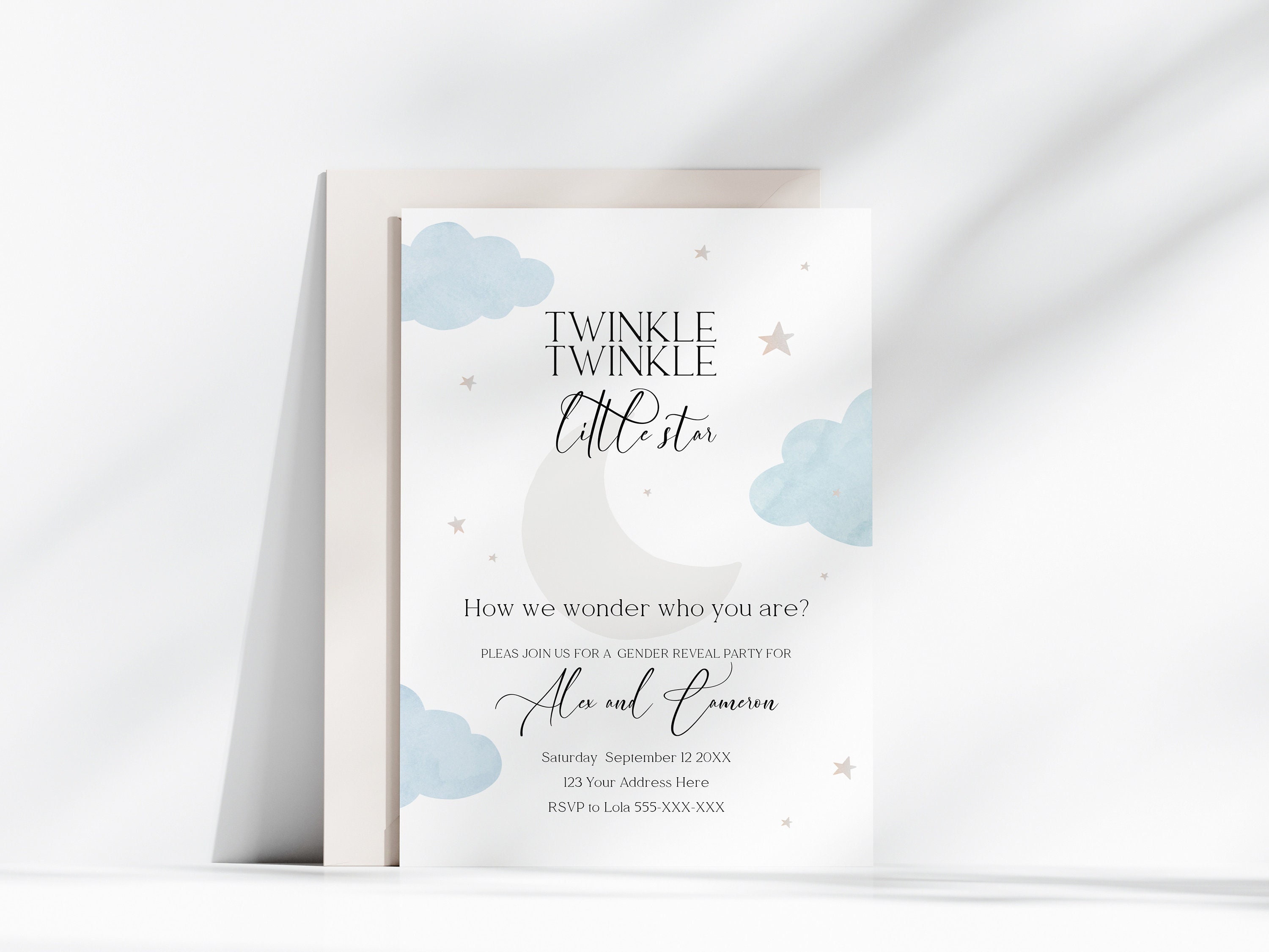 Editable Twinkle Twinkle Little Star Invitation Gender Reveal Party ...