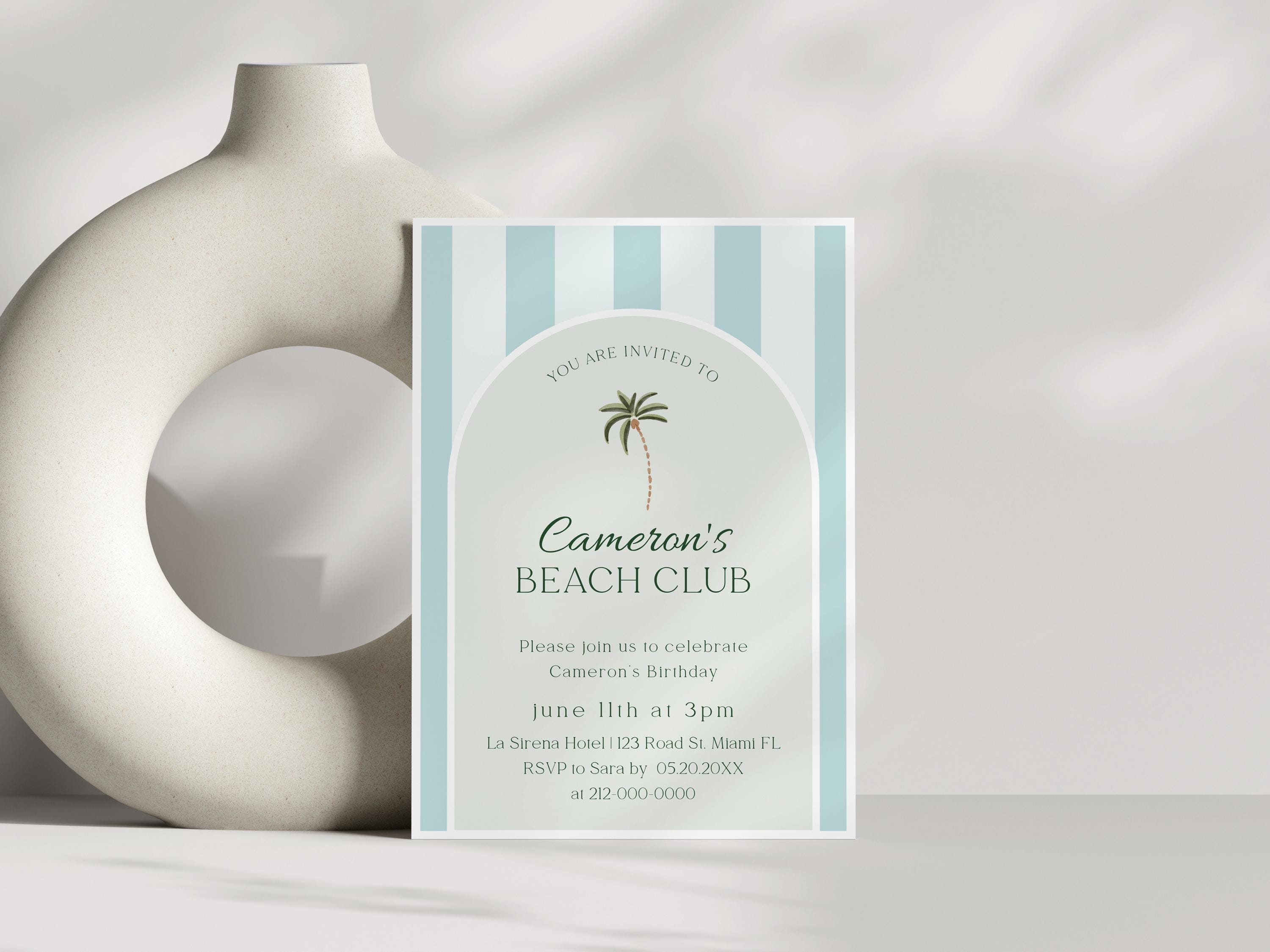 Editable Beach Club Birthday Invitation Printable Cabana Theme Birthday ...