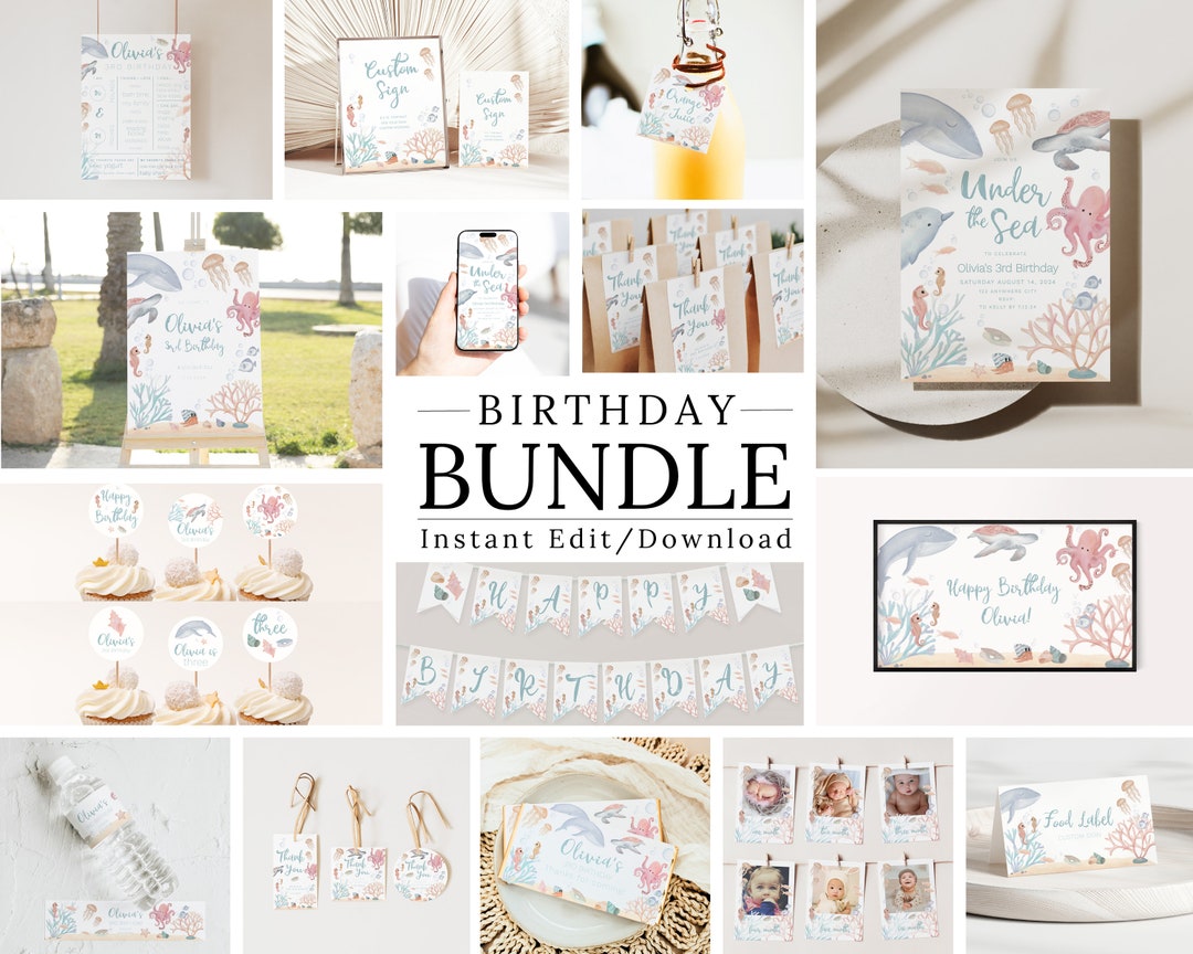 Editable Under the Sea Birthday Bundle Printable Invitation and Party ...