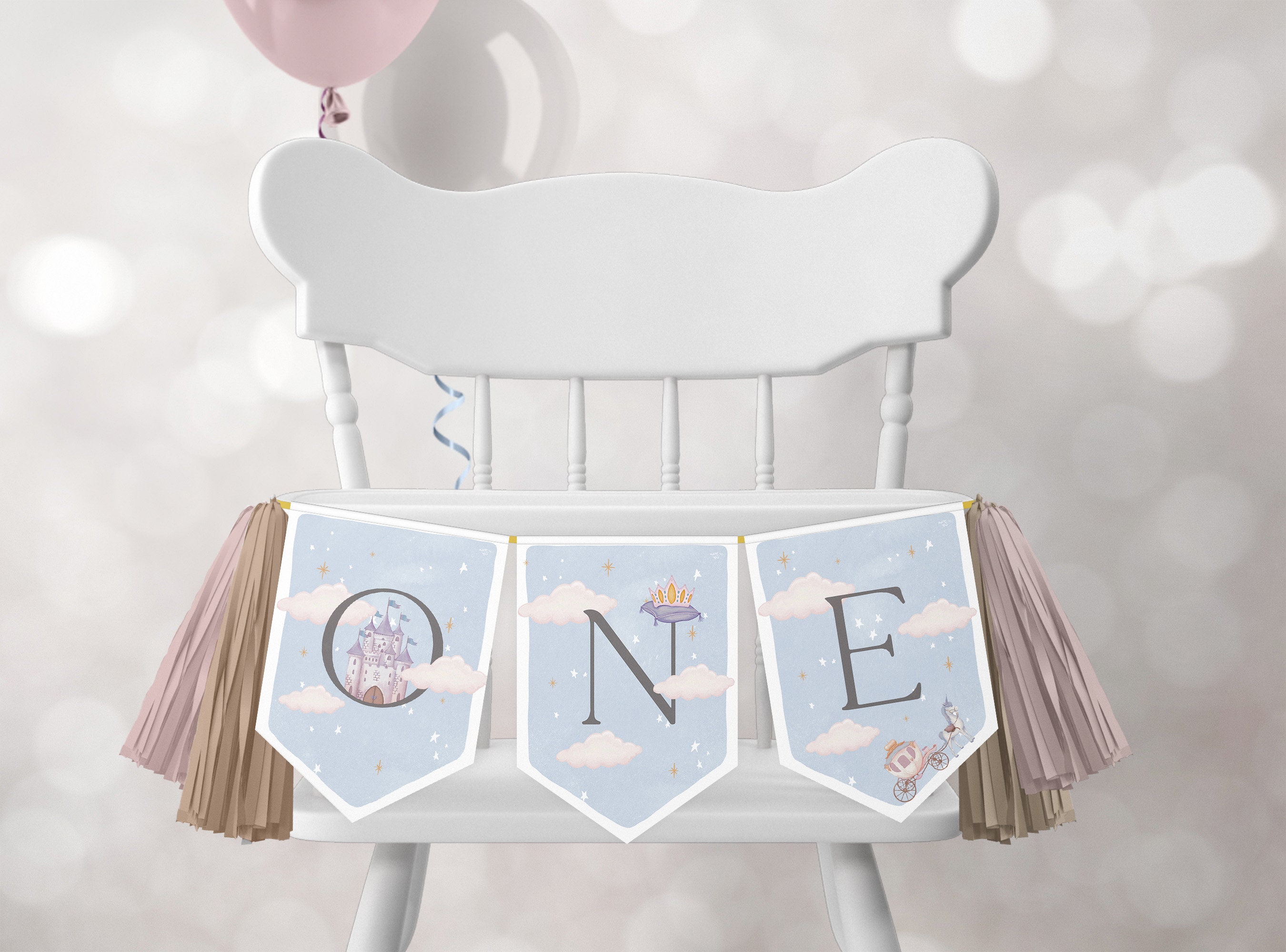 Editable Princess High Chair First Birthday Bunting One Year Printable ...