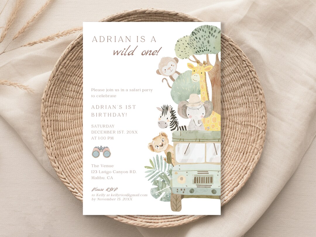 Editable Safari Invitation Printable First Birthday Safari Invite ...