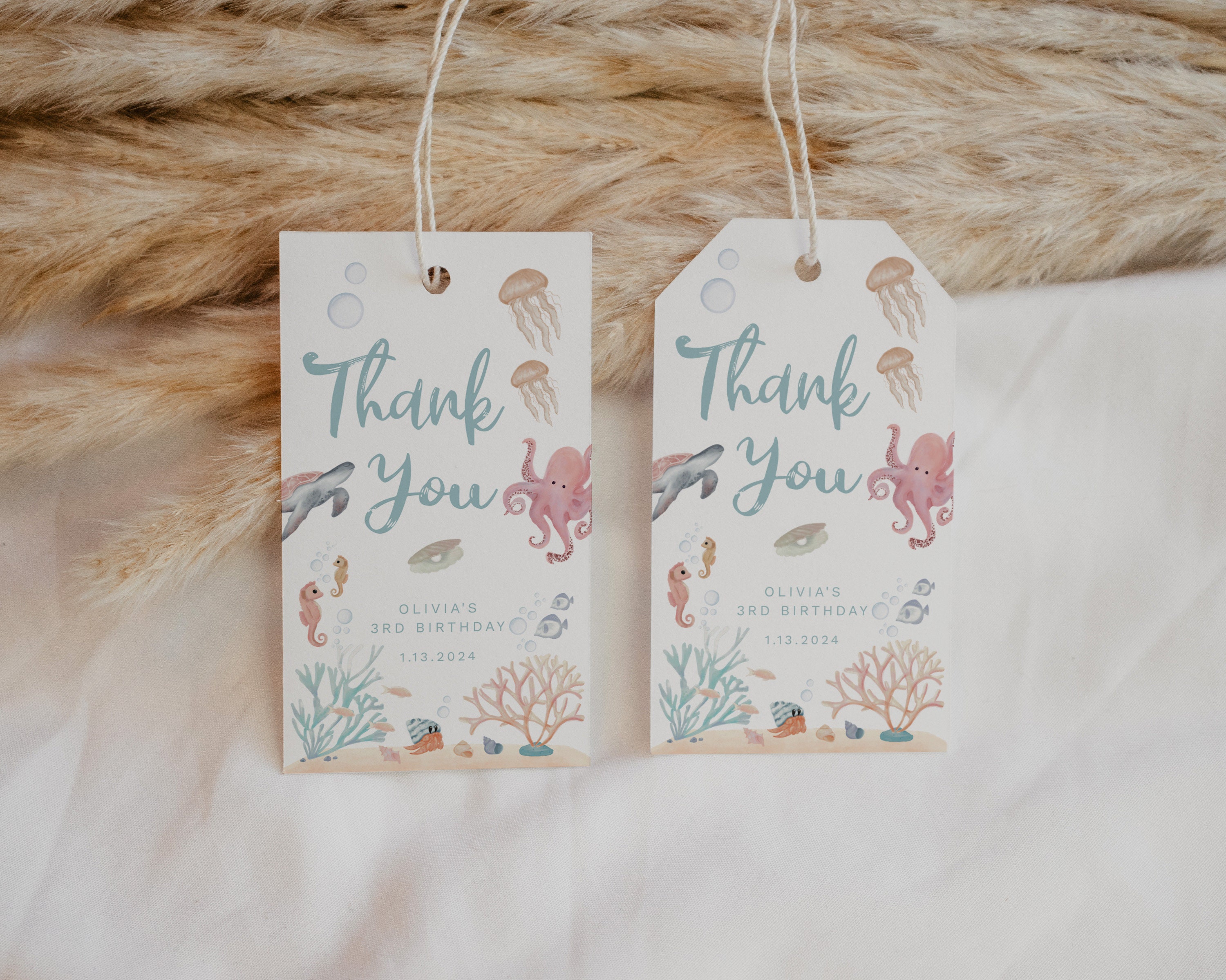 Editable Under the Sea Birthday Gift Tags Printable Square Favor Tag ...