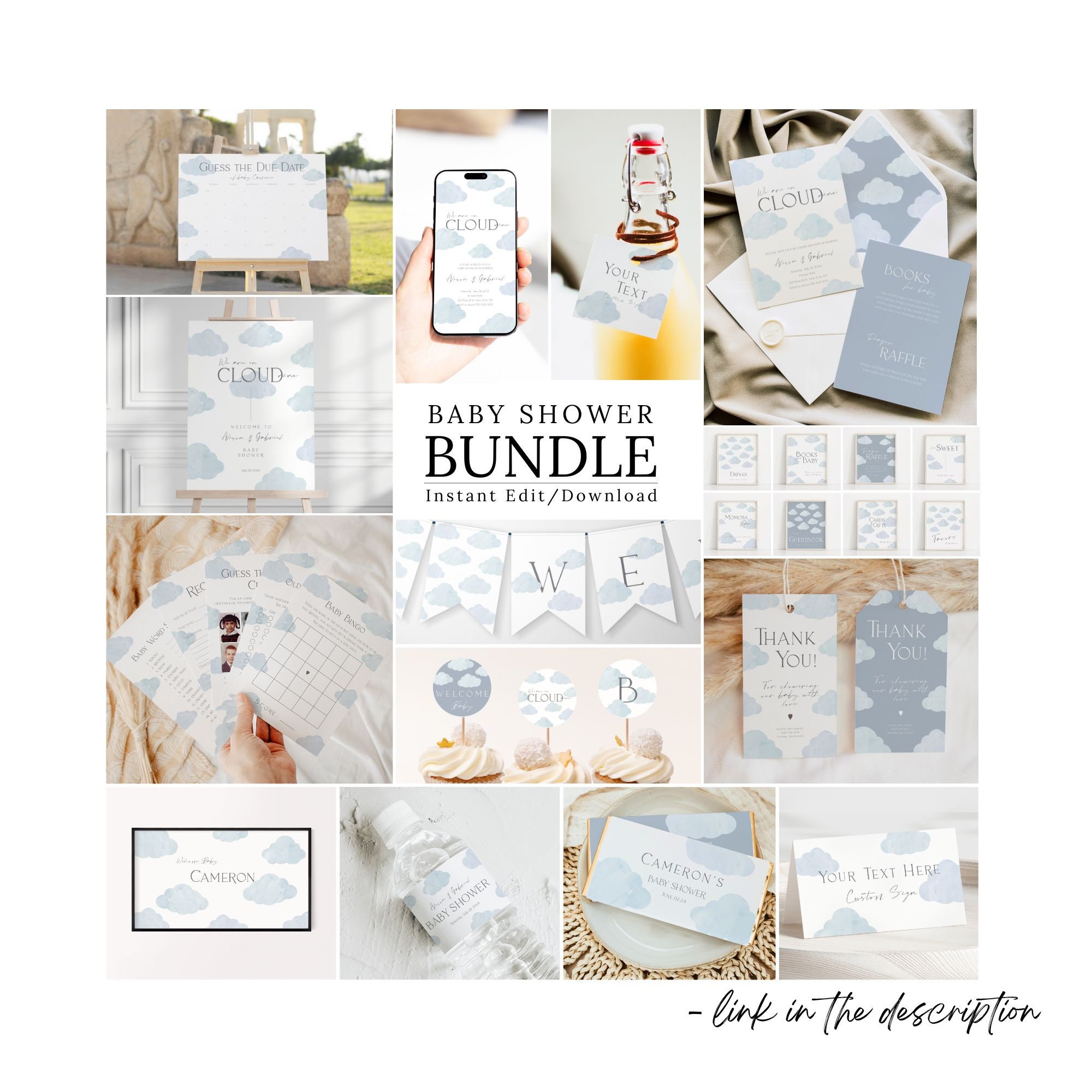 Clouds Baby Shower Digital Invitation Editable in Cloud Nine Evite ...