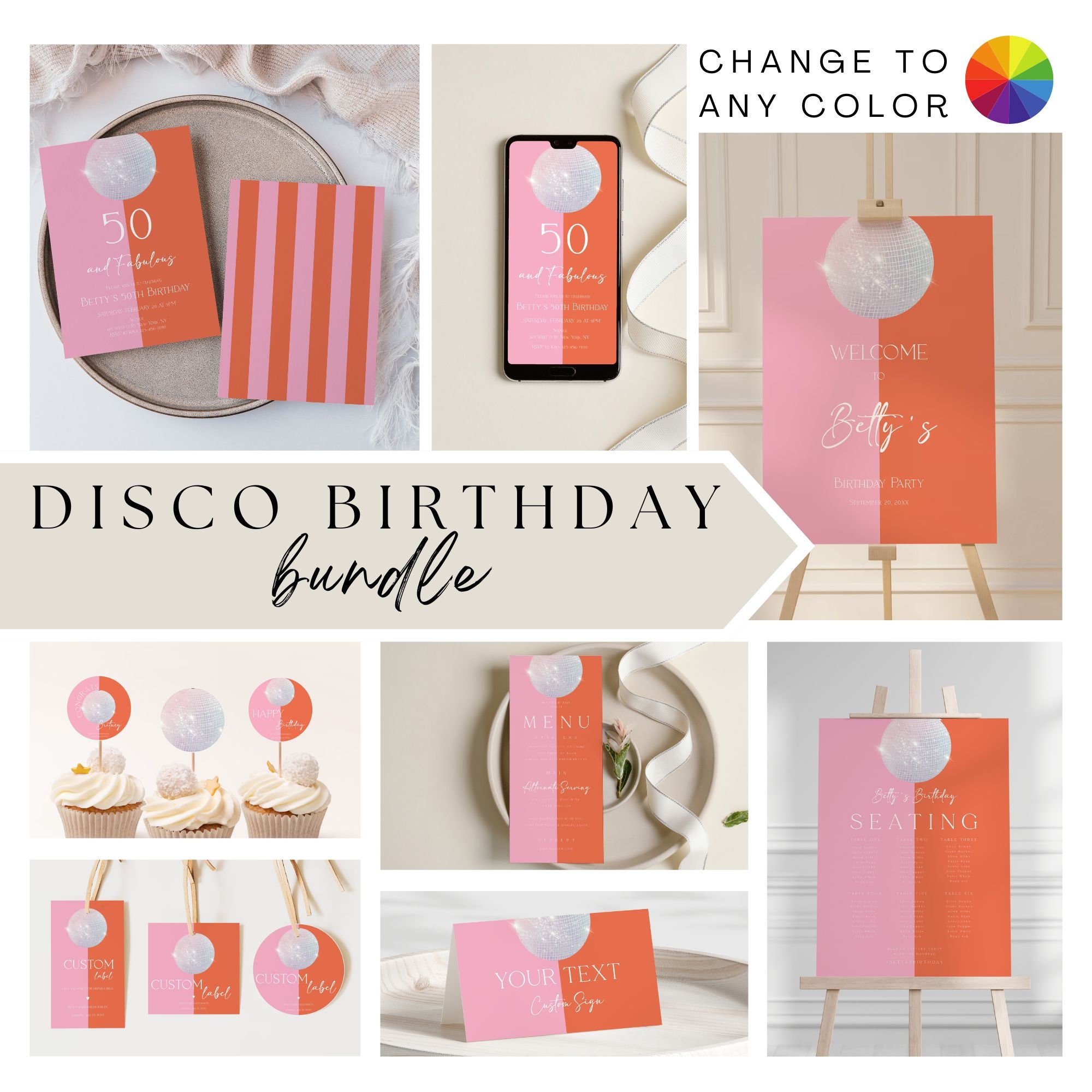 Editable Disco Template Bundle Printable Birthday Disco Bundle Groovy ...