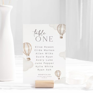 Editable Seating Chart and Table Number Sign Cream Hot Air Balloons ...