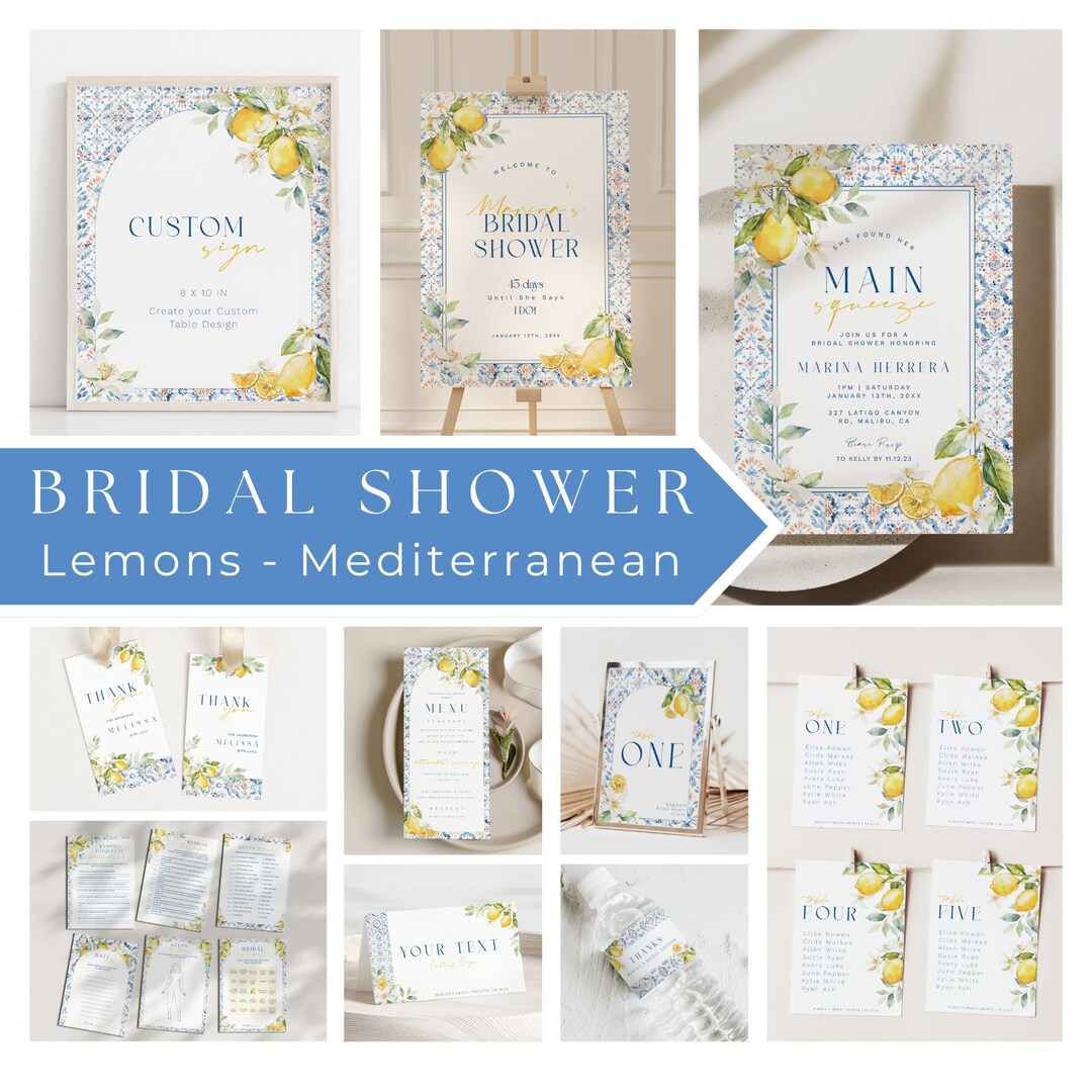 Editable Amalfi Bridal Shower Bundle Lemon Stationery Set Citrus ...