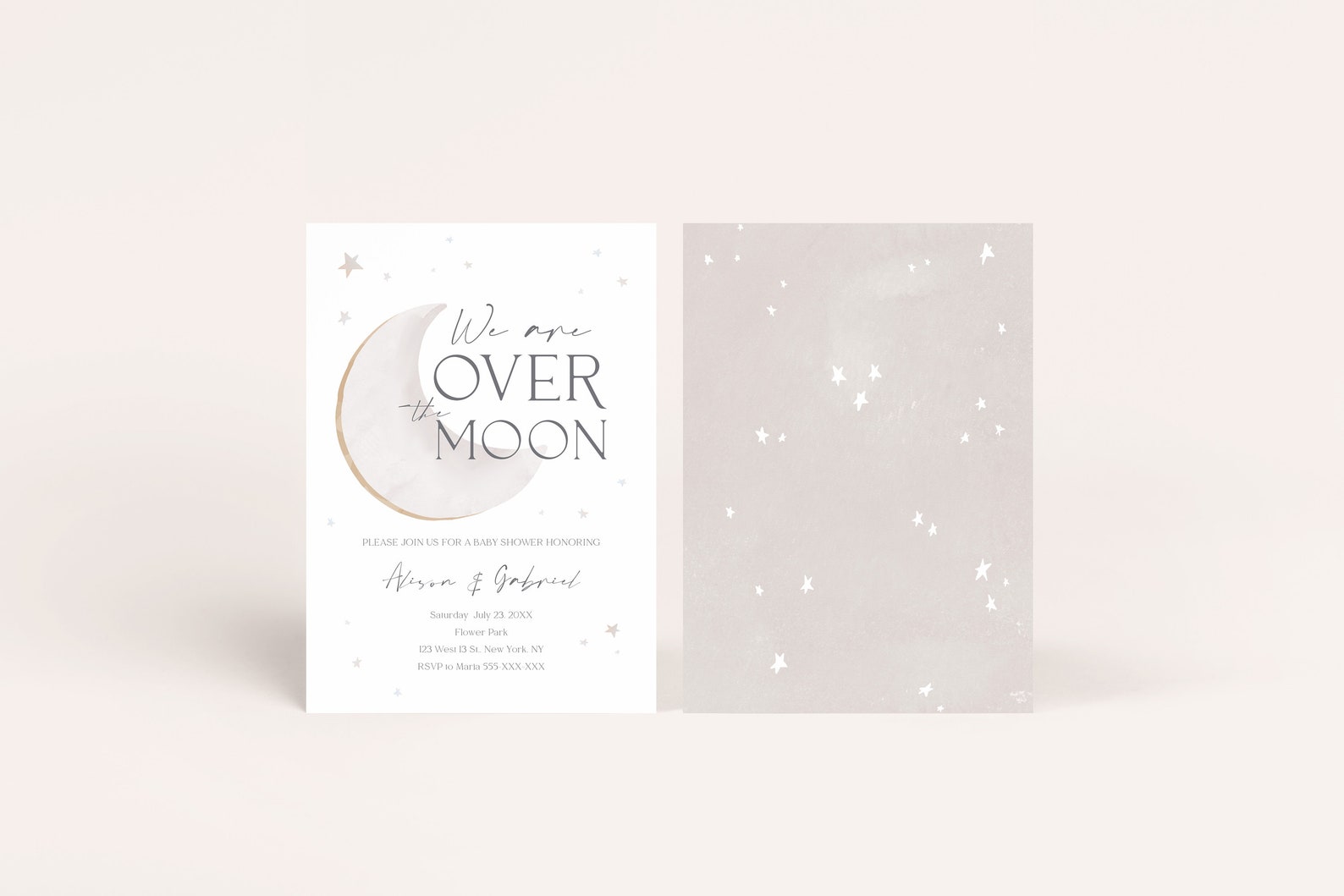Editable Over the Moon Baby Shower Invitation Printable Half Moon and ...