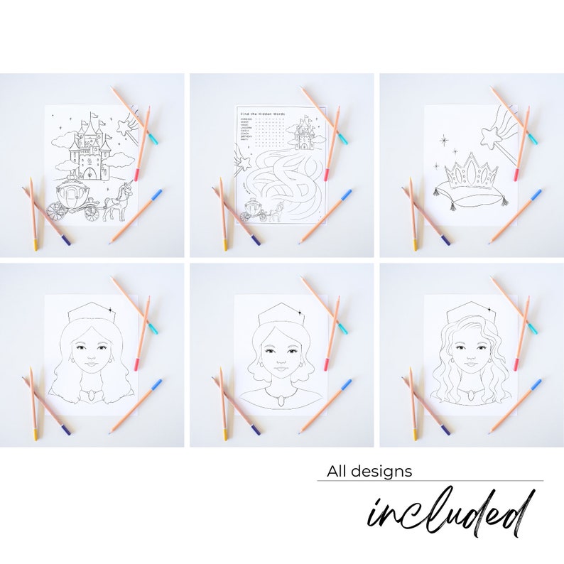 Printable Princess Activity Birthday Set Printable Drawing and Painting ...