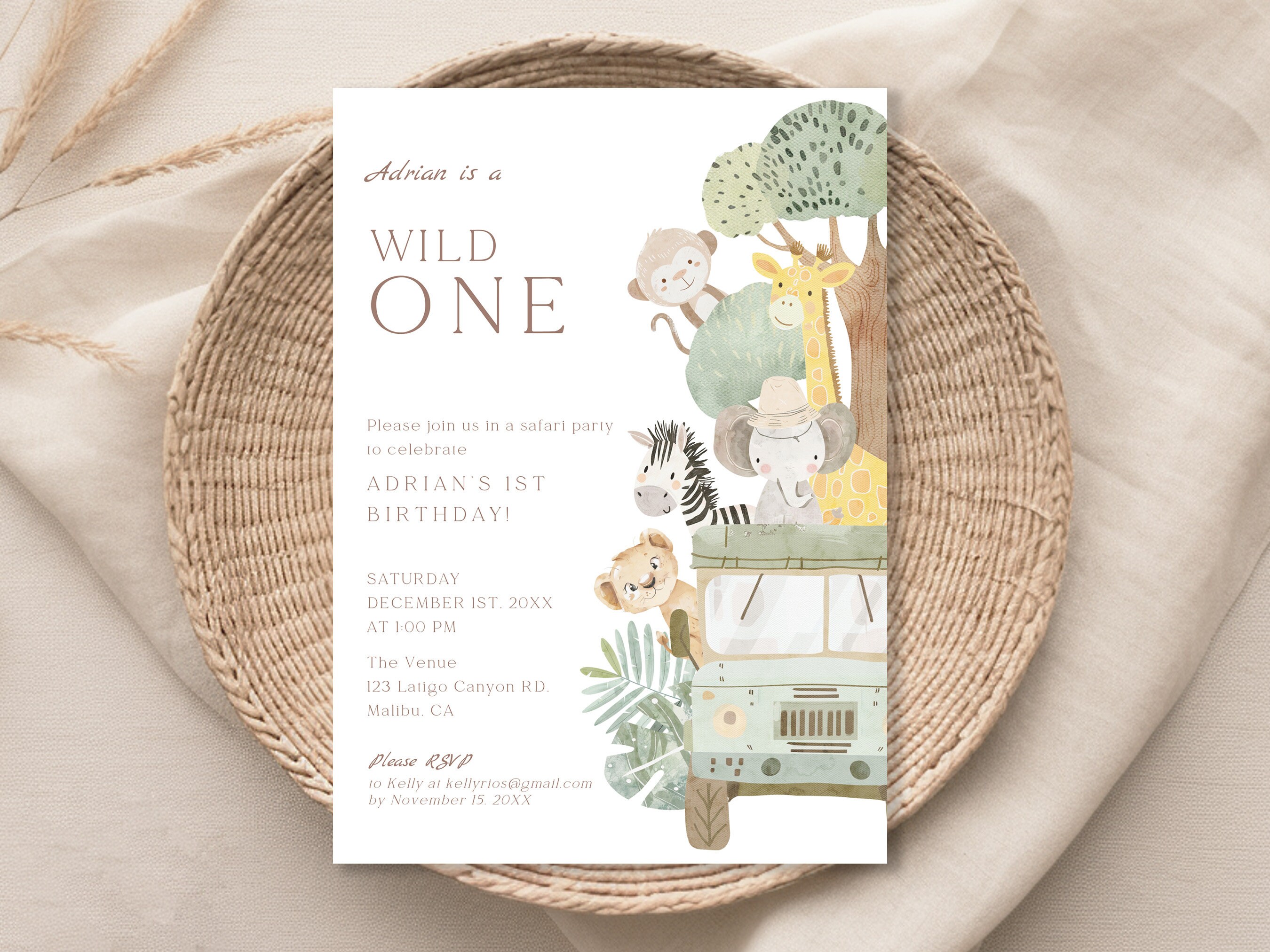 Editable Safari Invitation Printable First Birthday Safari Invite ...