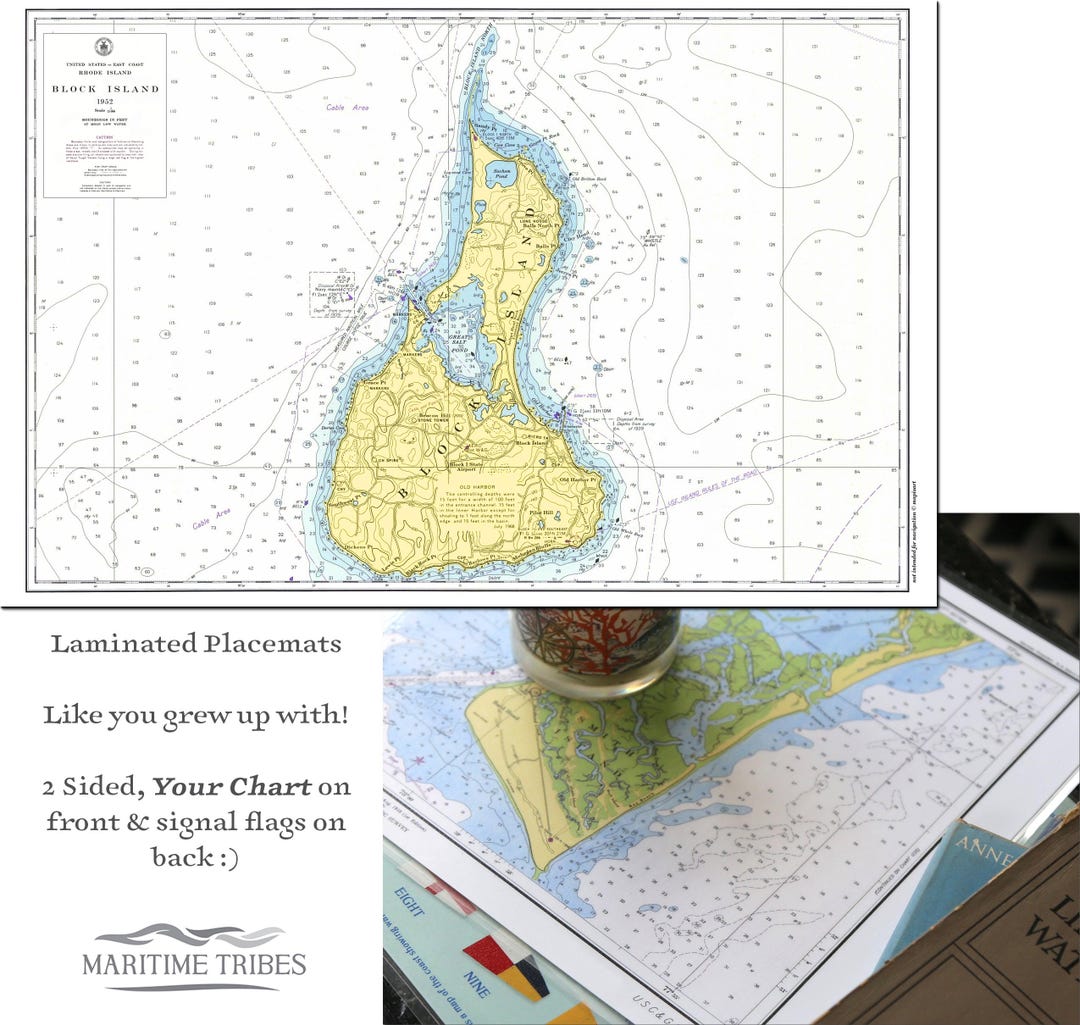 Block Island Nautical Chart Placemats, Set of 4 - Etsy