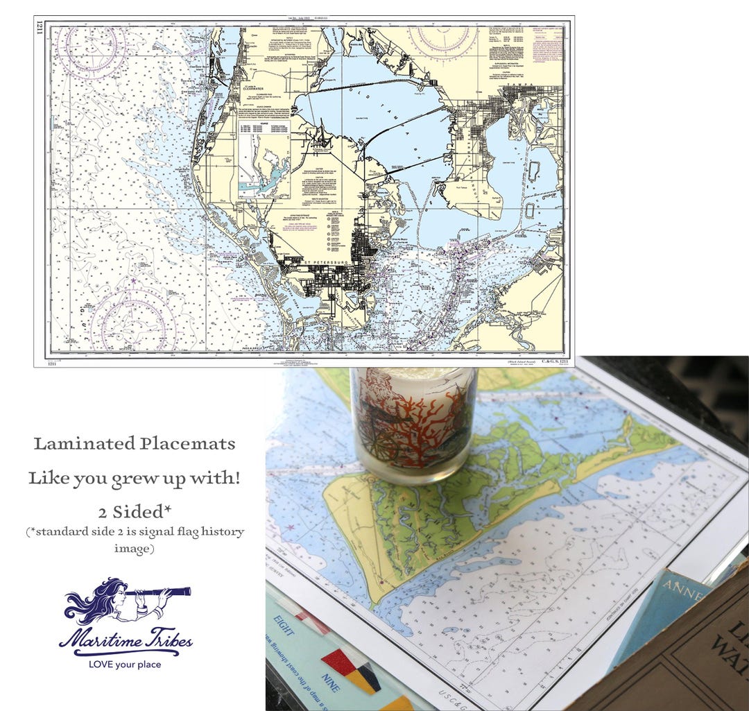 Tampa Bay and St. Joseph Sound, FL Nautical Chart Placemats, Set of 4 ...
