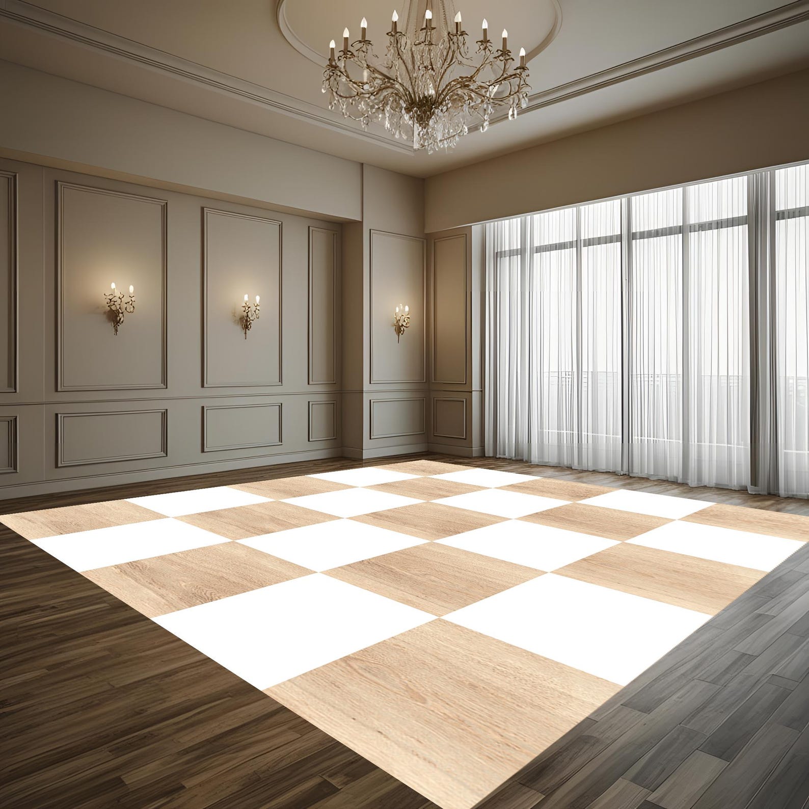 Faux Maple Wood Checkered Dance Floor Design | Woodgrain Wedding ...