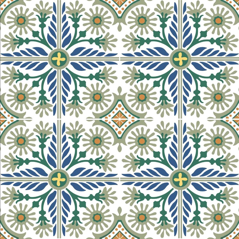 Blue Green Tile Pattern Dance Floor Design | Geometric Floral Floor ...