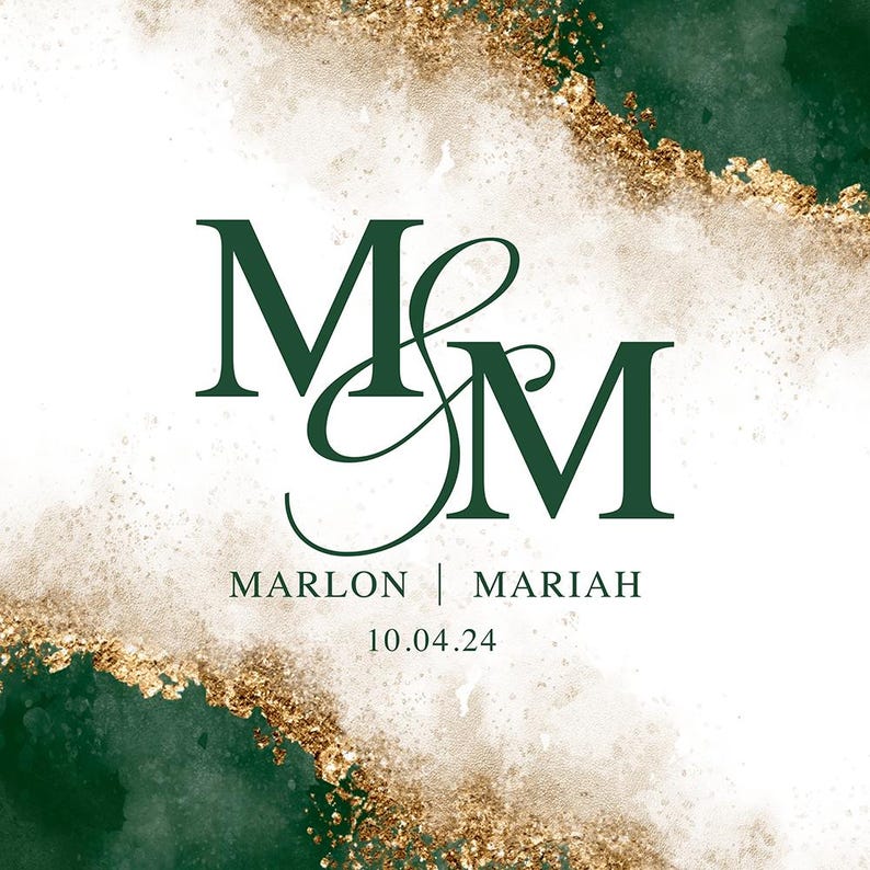 Green and Gold Dance Floor Design | Initials & Ampersand Monogram ...